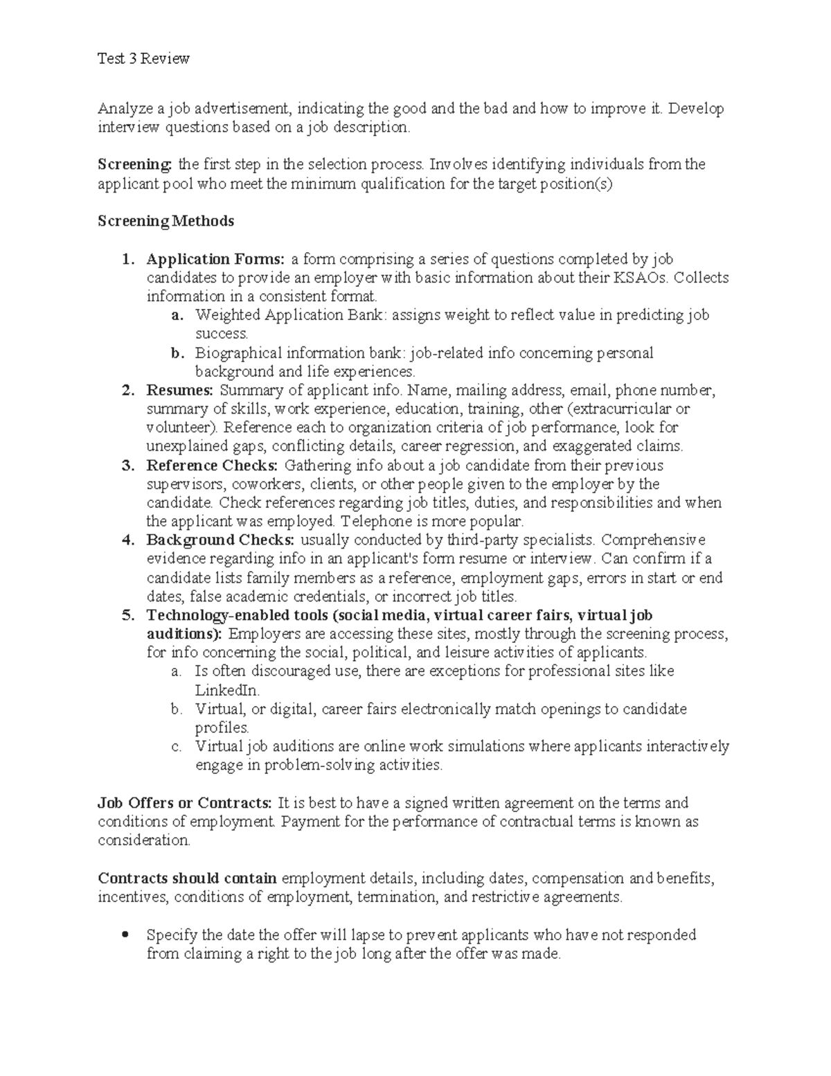Test 3 review - Test 3 Review Analyze a job advertisement, indicating ...