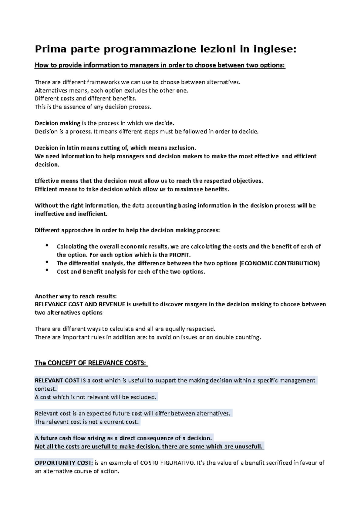 Programmazione E Controllo (secondo modulo) - Prima parte ...