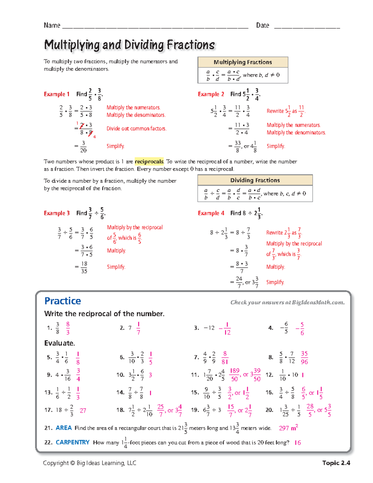 Hscc srh 0204 a - Answer key - Copyright © Big Ideas Learning, LLC ...