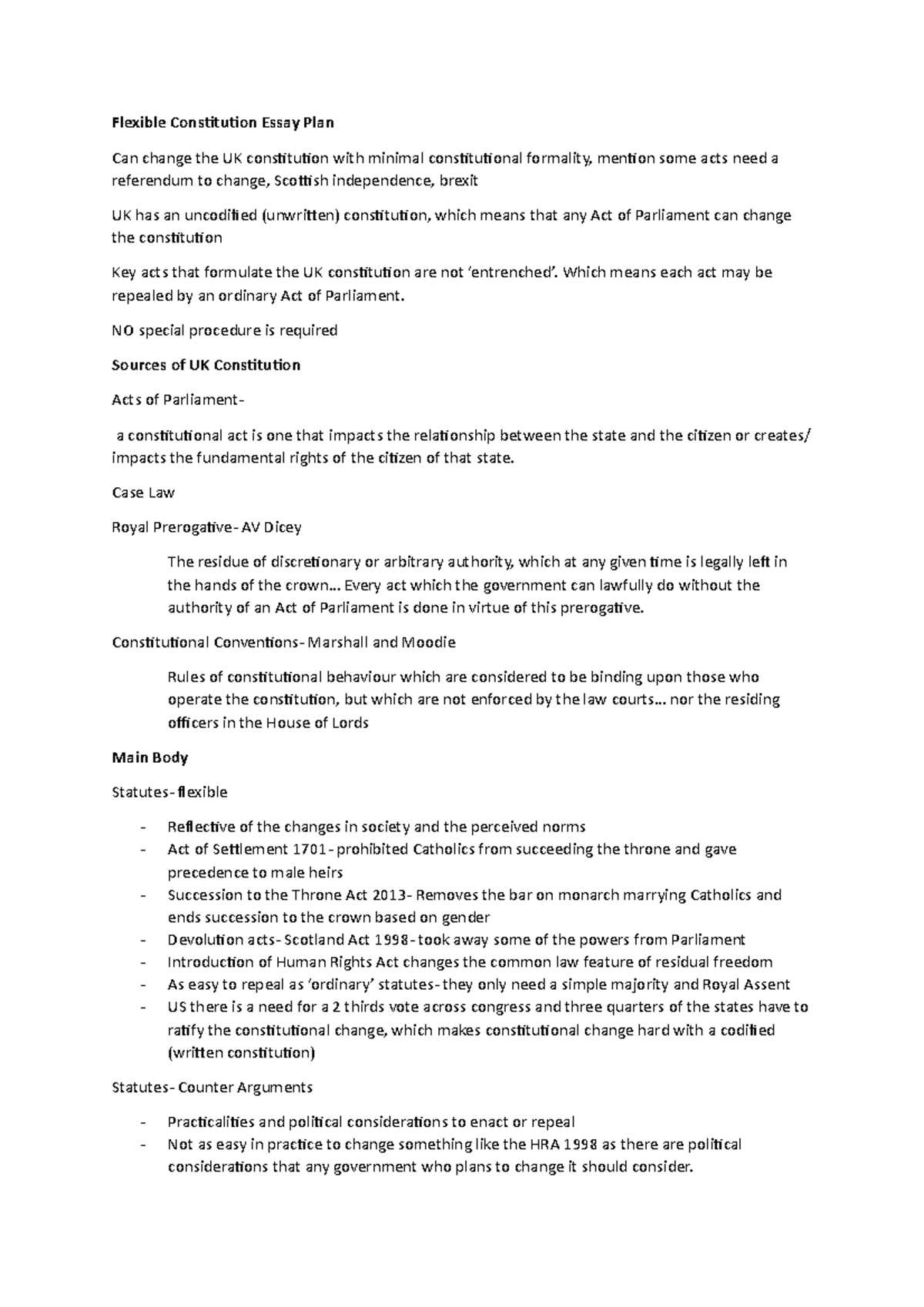 Flexible Constitution Essay Plan - Which means each act may be repealed ...