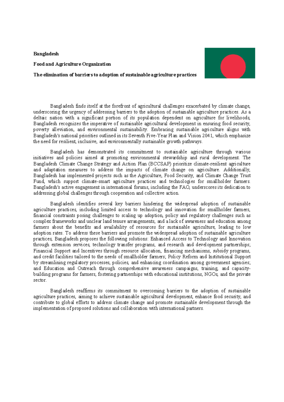 FAO-B Position Paper - Bangladesh - Bangladesh Food and Agriculture ...