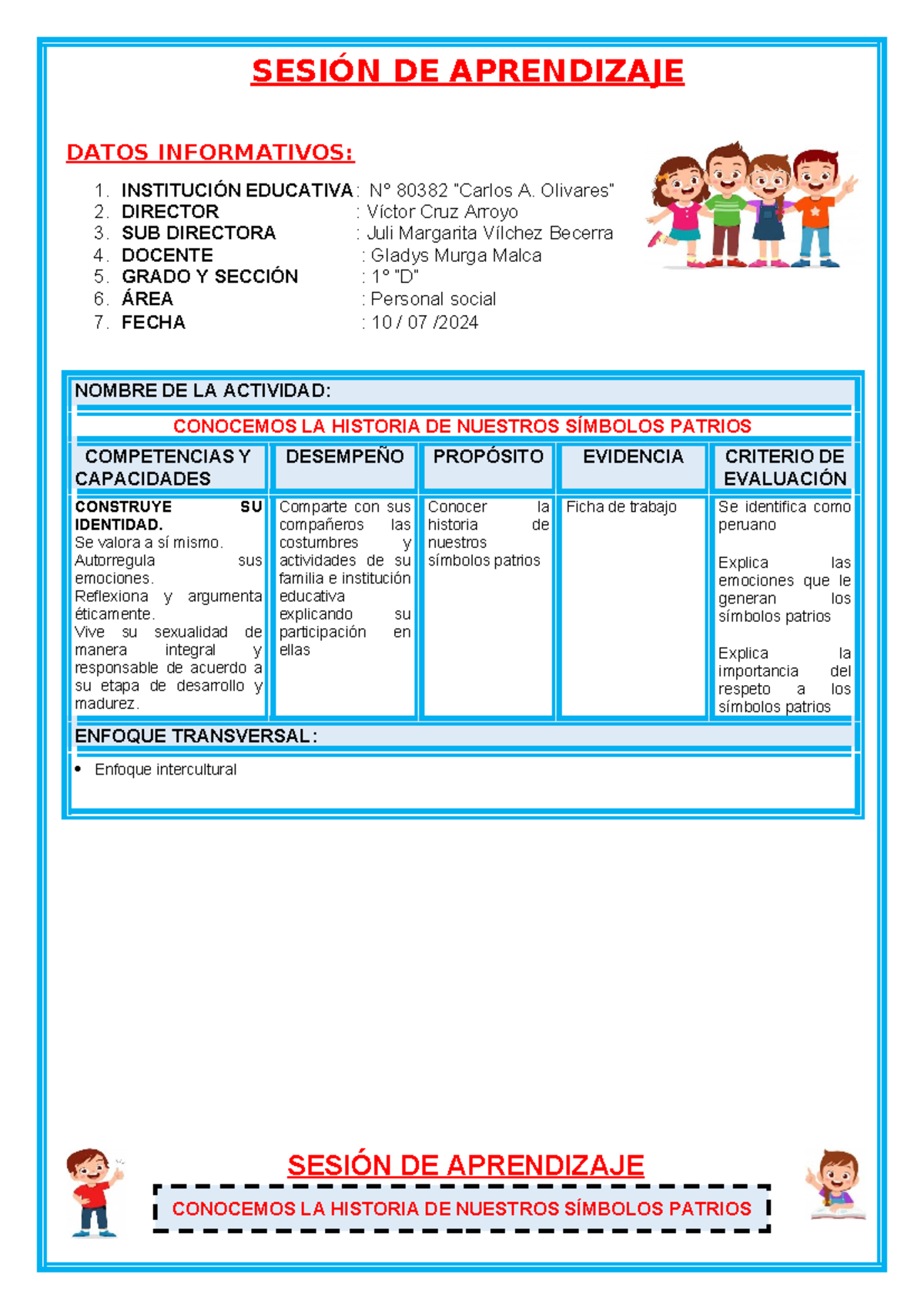 Simbolos - Ficha practica - SESIÓN DE APRENDIZAJE DATOS INFORMATIVOS: 1 ...