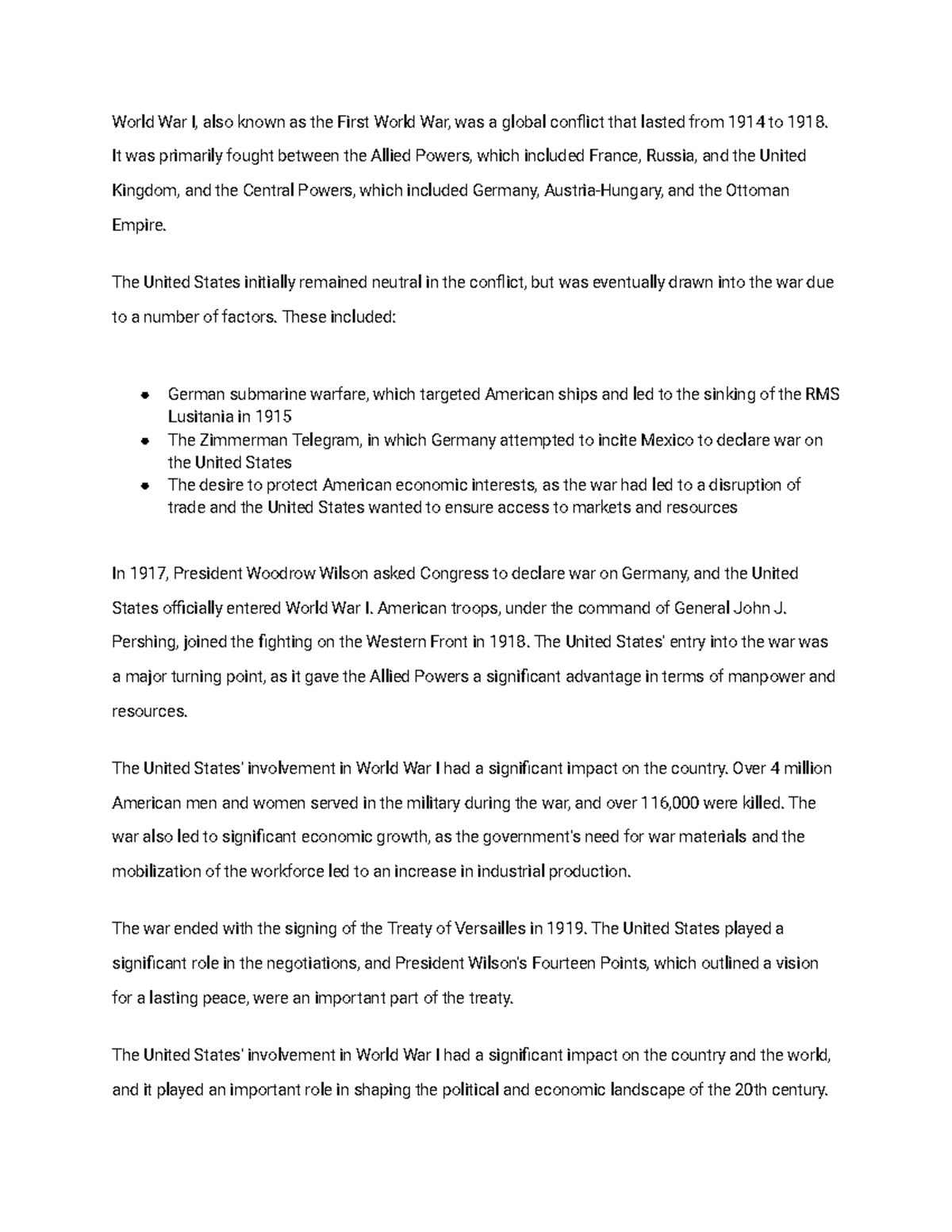 World War I and the American Involvement in the Conflict - World War I ...