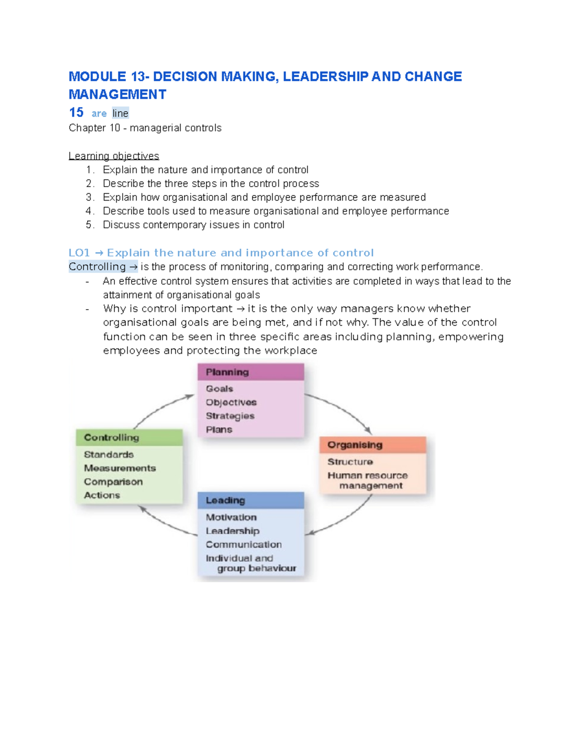 Week 13 - notes - MODULE 13- DECISION MAKING, LEADERSHIP AND CHANGE ...