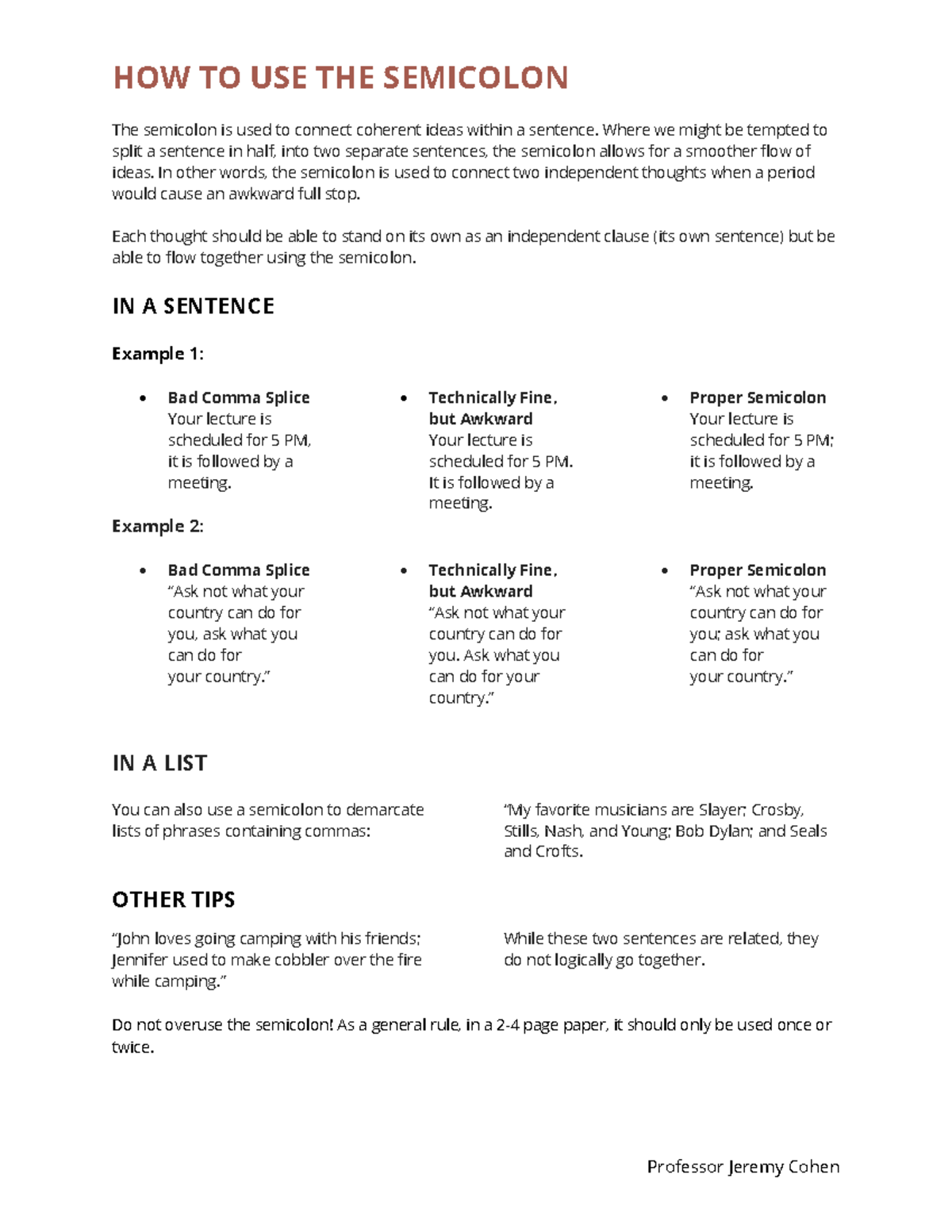 How to Use the Semicolon - HOW TO USE THE SEMICOLON Professor Jeremy ...