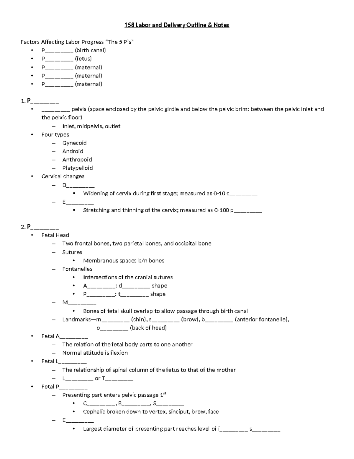 158 Labor and Delivery Outline & Notes - 158 Labor and Delivery Outline ...