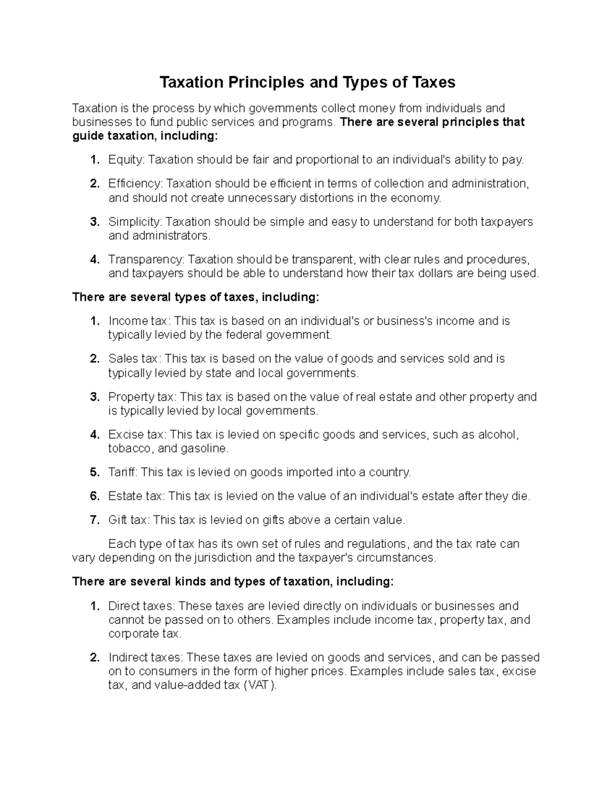 Taxation Principles and Types of Taxes - Taxation Principles and Types ...