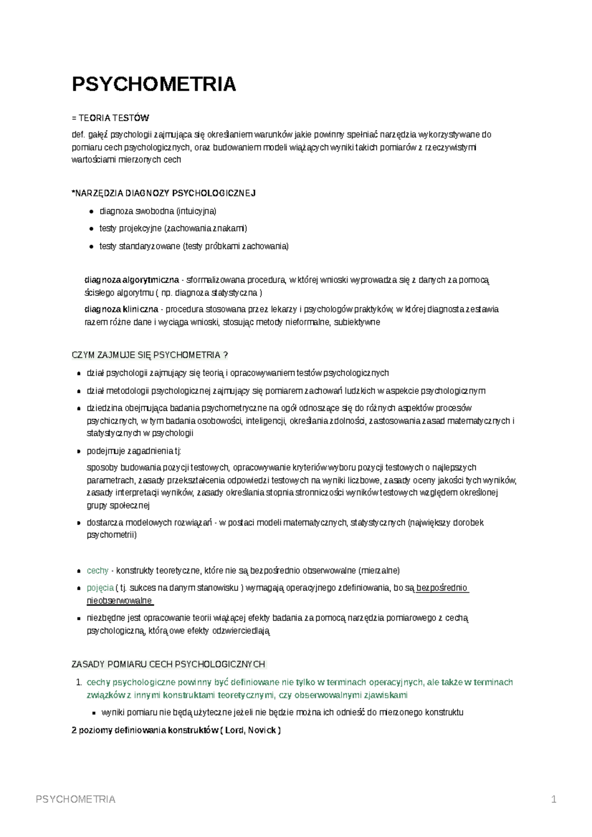 Psychometria - PSYCHOMETRIA = TEORIA TESTÓW def. gaB z psychologii ...
