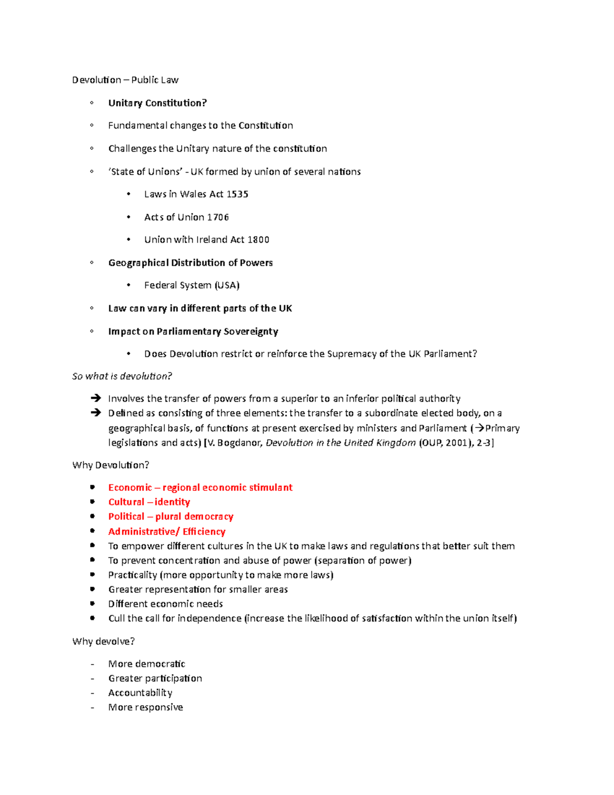 Devolution - public law - Devoluion – Public Law Unitary Consituion? Fundamental changes to the ...