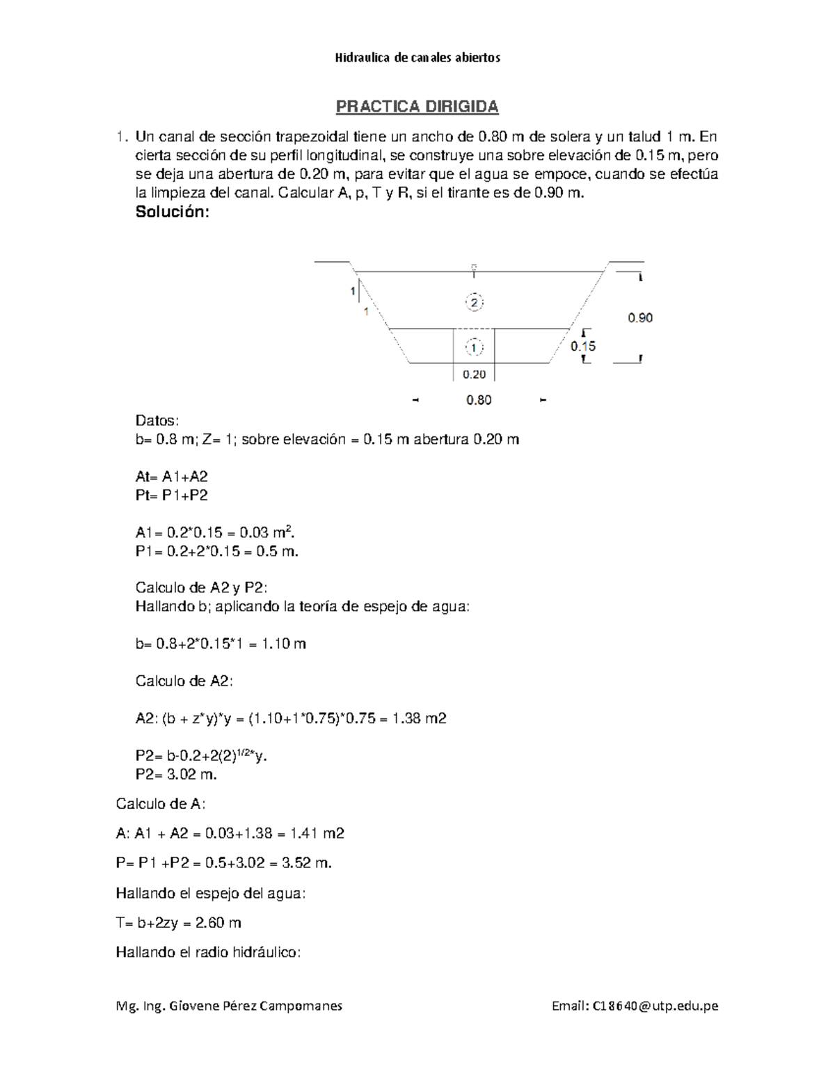 Vsip - uwu - PRACTICA DIRIGIDA Un canal de sección trapezoidal tiene un ...