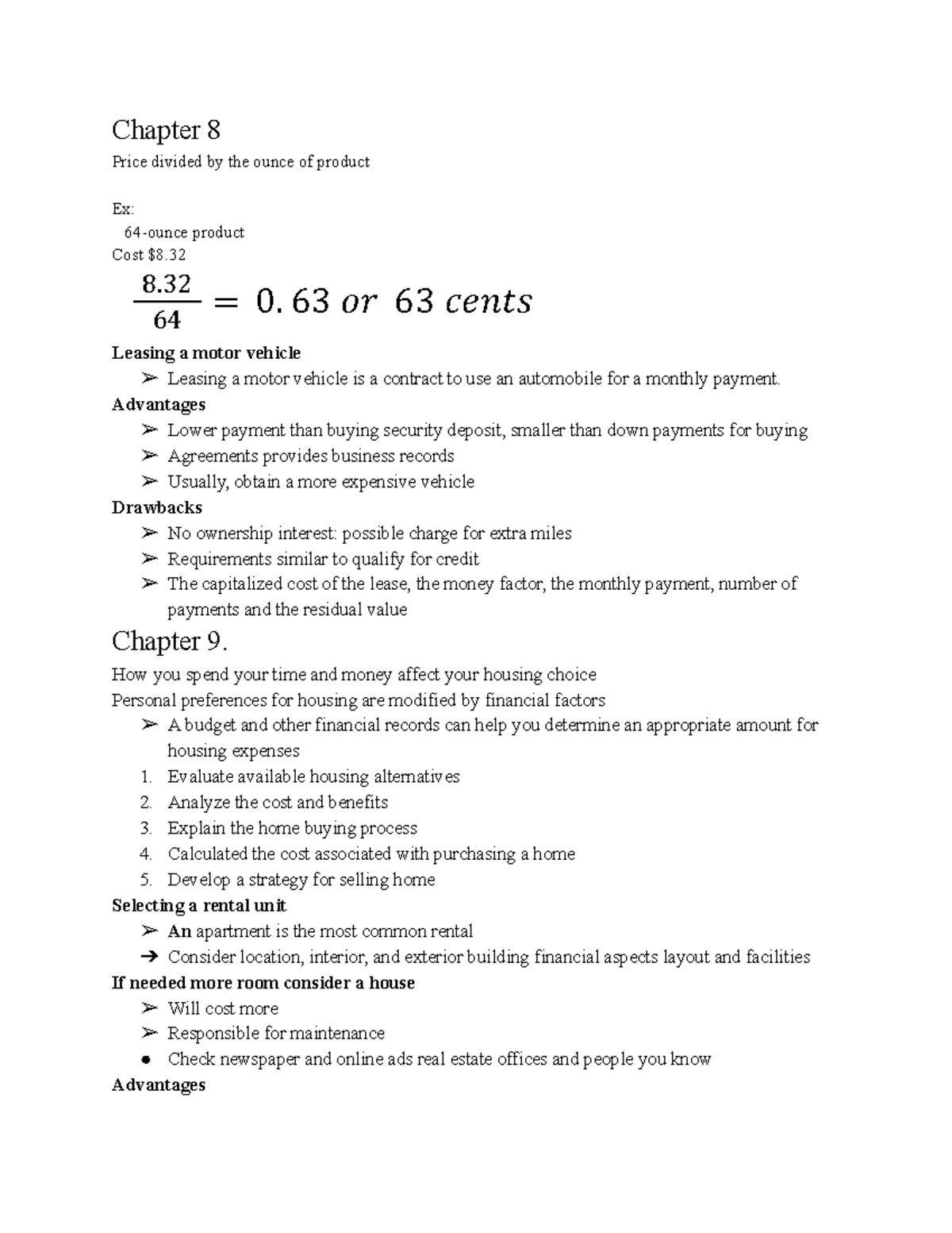 Financial lit final - Chapter 8 Price divided by the ounce of product ...