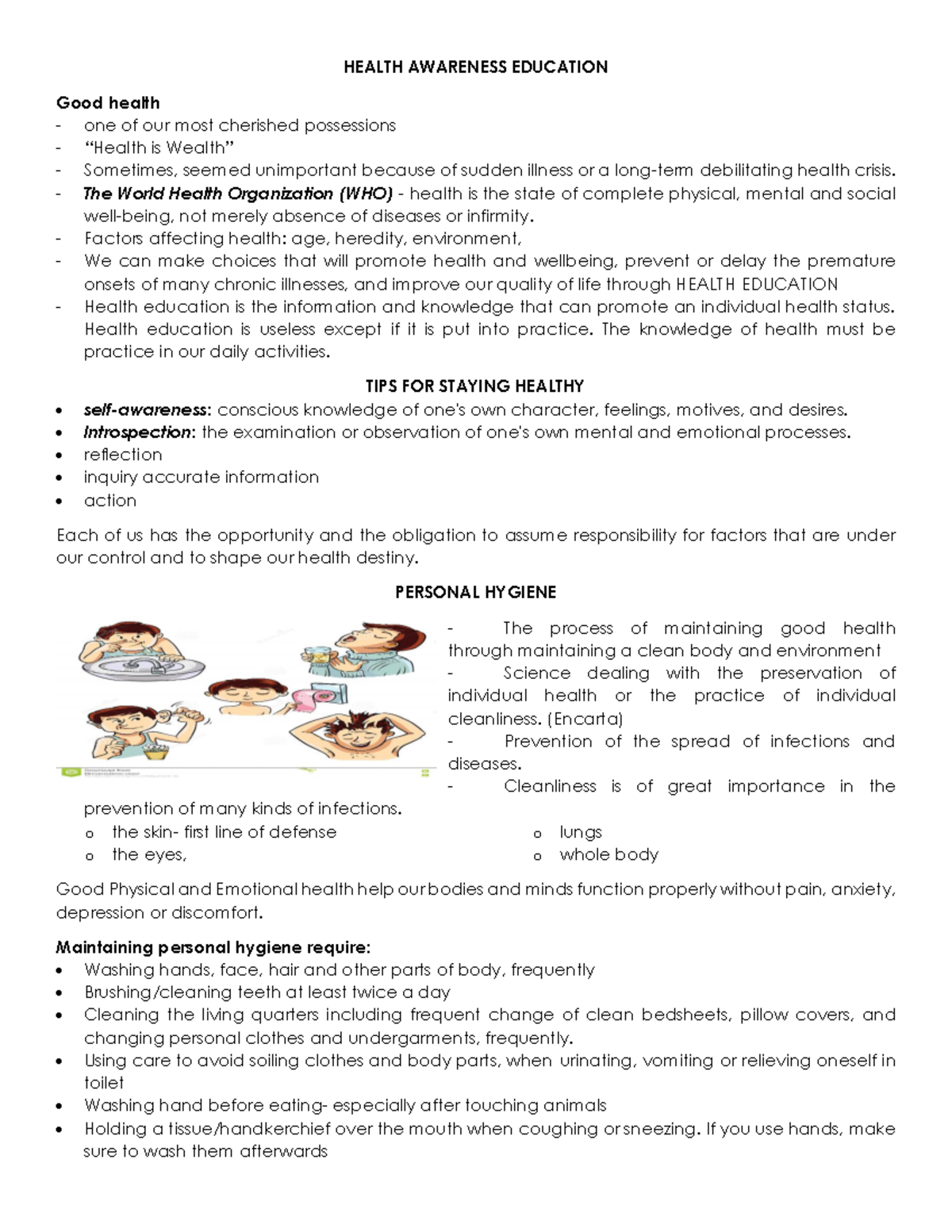 Health Awareness Education - HEALTH AWARENESS EDUCATION Good health one ...