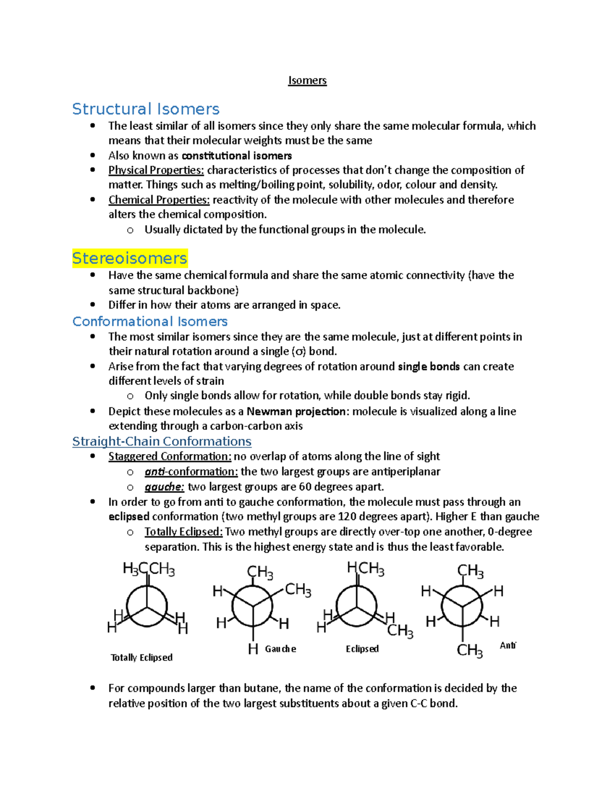 Isomers - Lecture notes 8 - Isomers Structural Isomers The least ...
