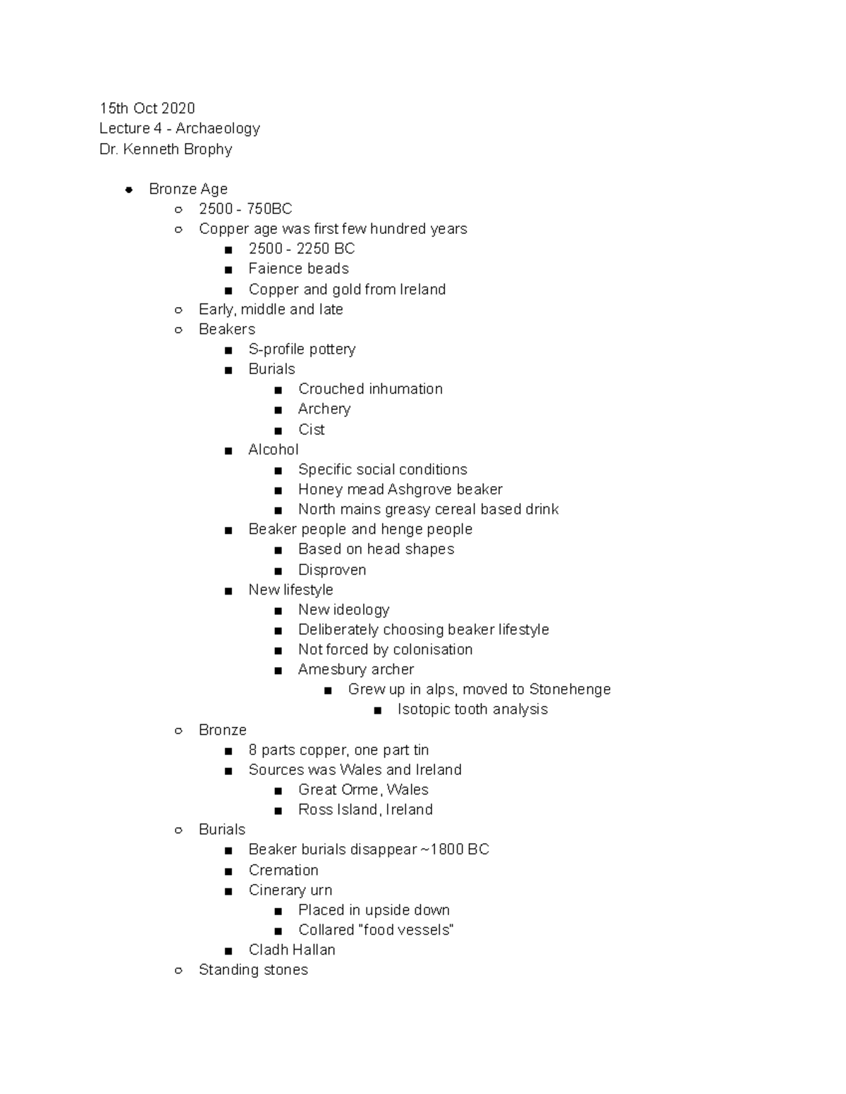 Archaeology Lecture 4 - 15th Oct 2020 - 15th Oct 2020 Lecture 4 ...