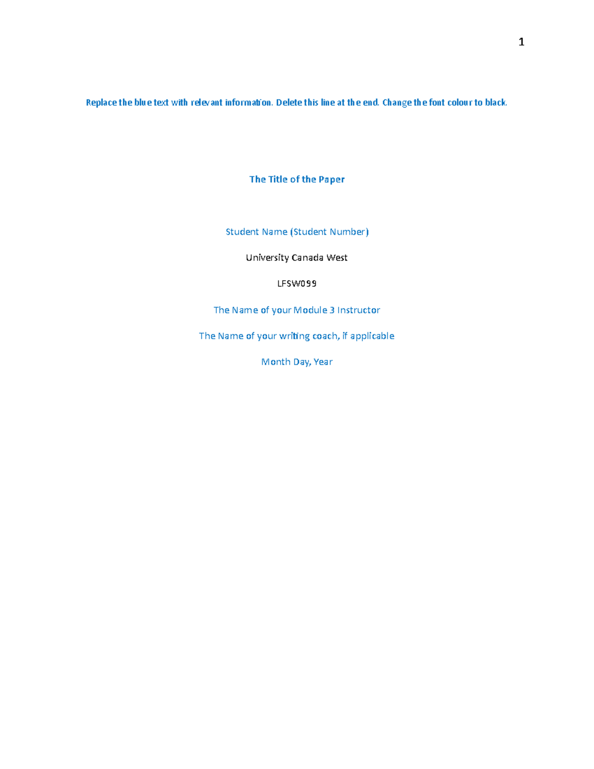 Paragraph Assignment - APA Template - 1 Replace the blue text with ...