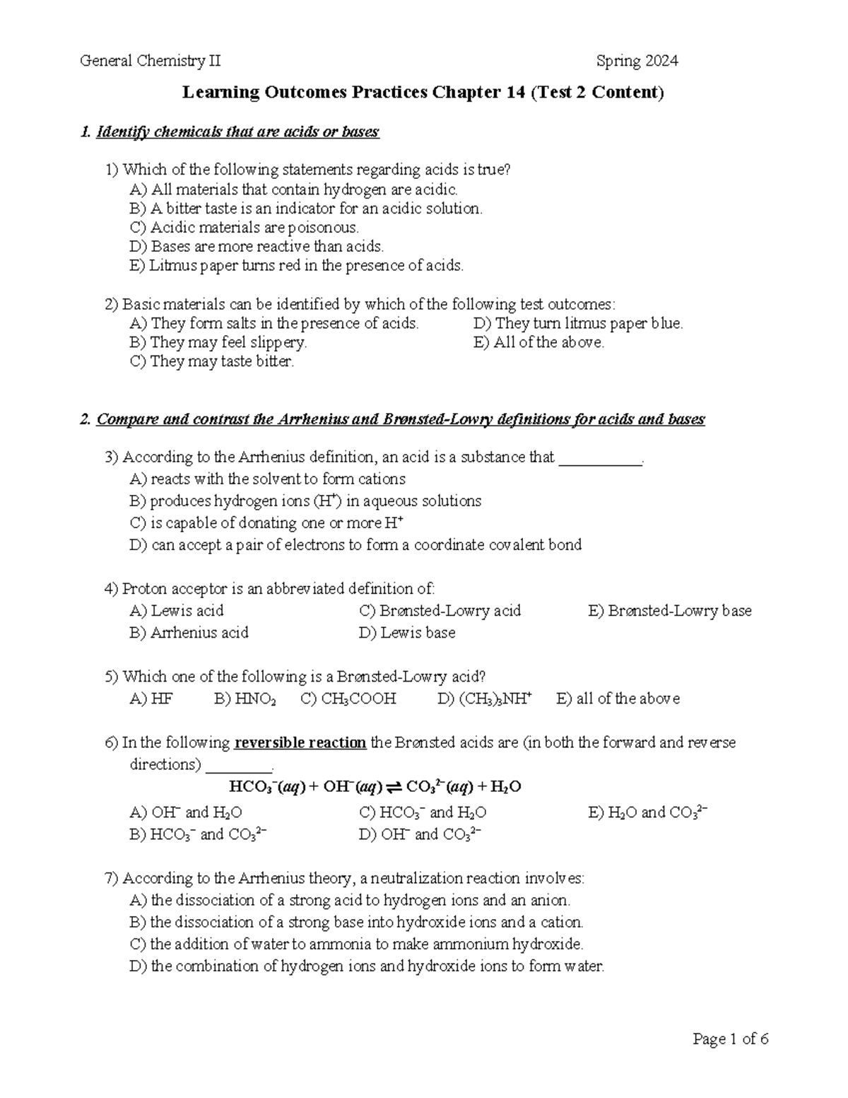 Chapter 14 (Part 1) Learning Objective Practice Questions - Learning ...