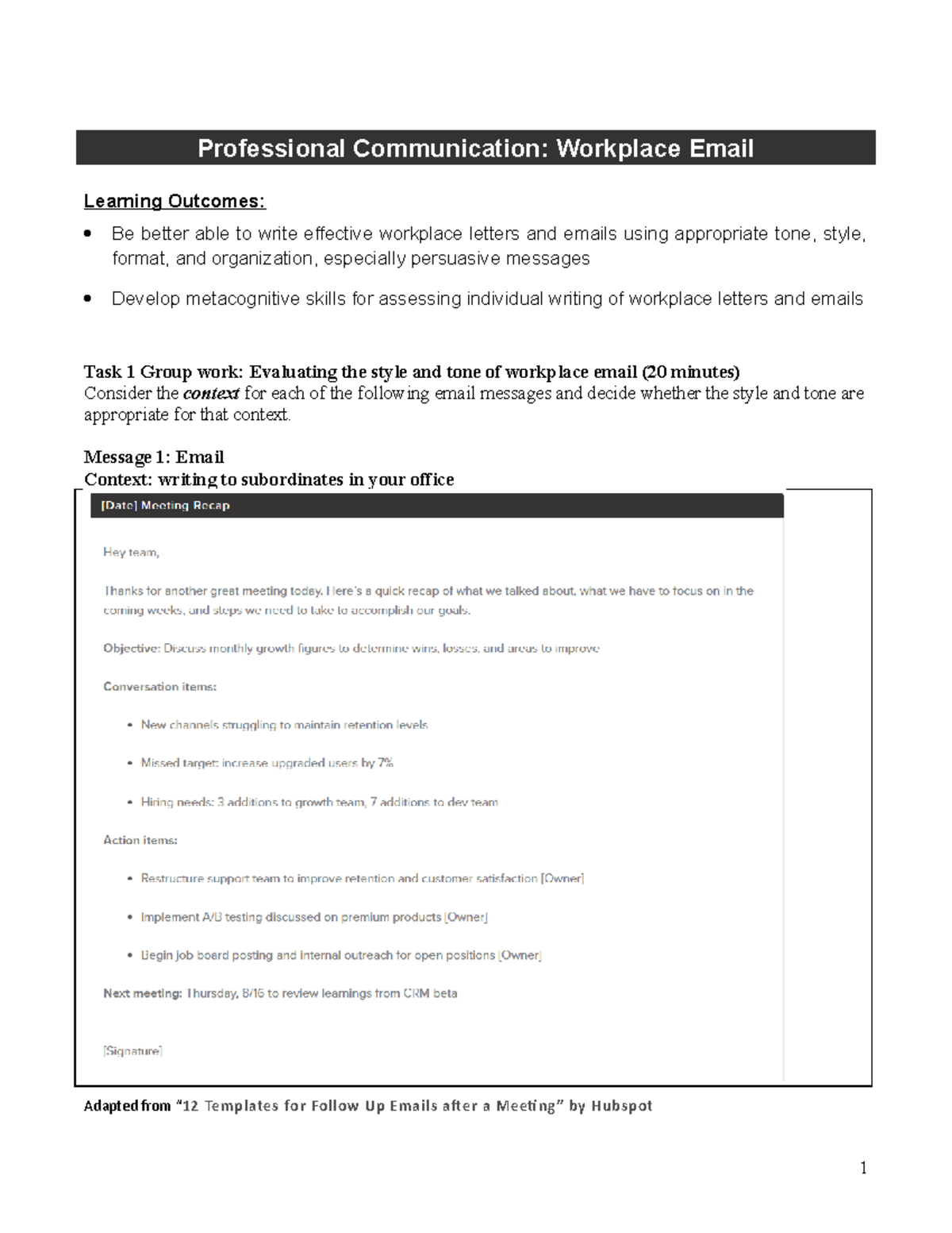 CAES9121 workplace email - Professional Communication: Workplace Email ...