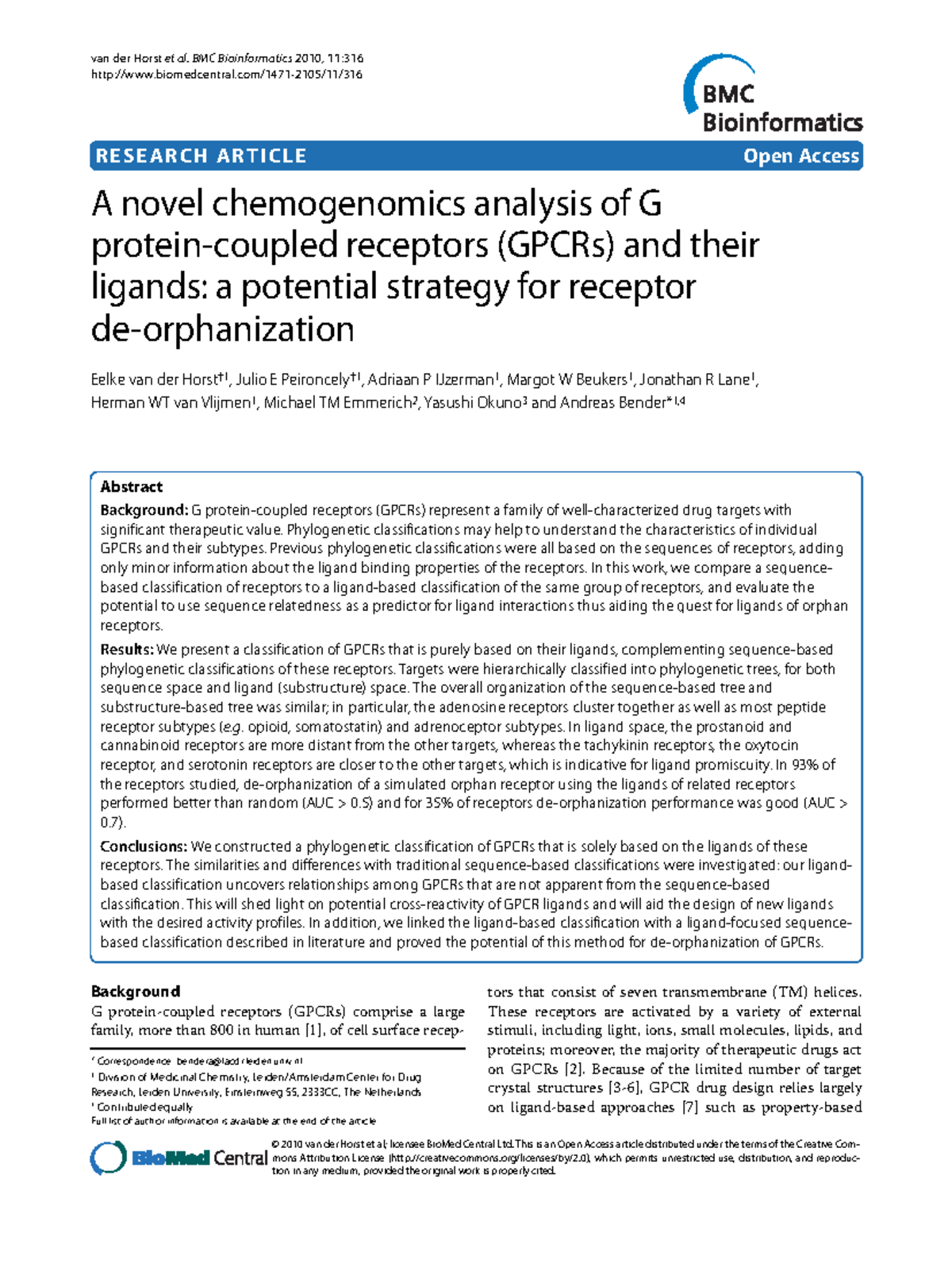 A novel chemogenomics analysis of G prot - van der Horst et al. BMC ...