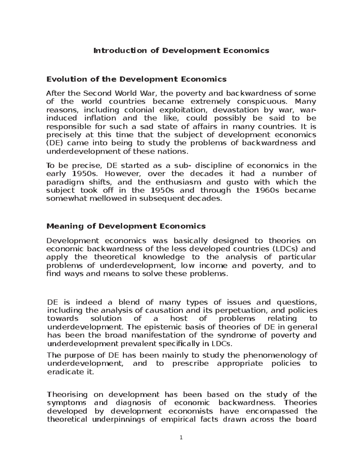 Introduction to Development Economics - Introduction of Development ...