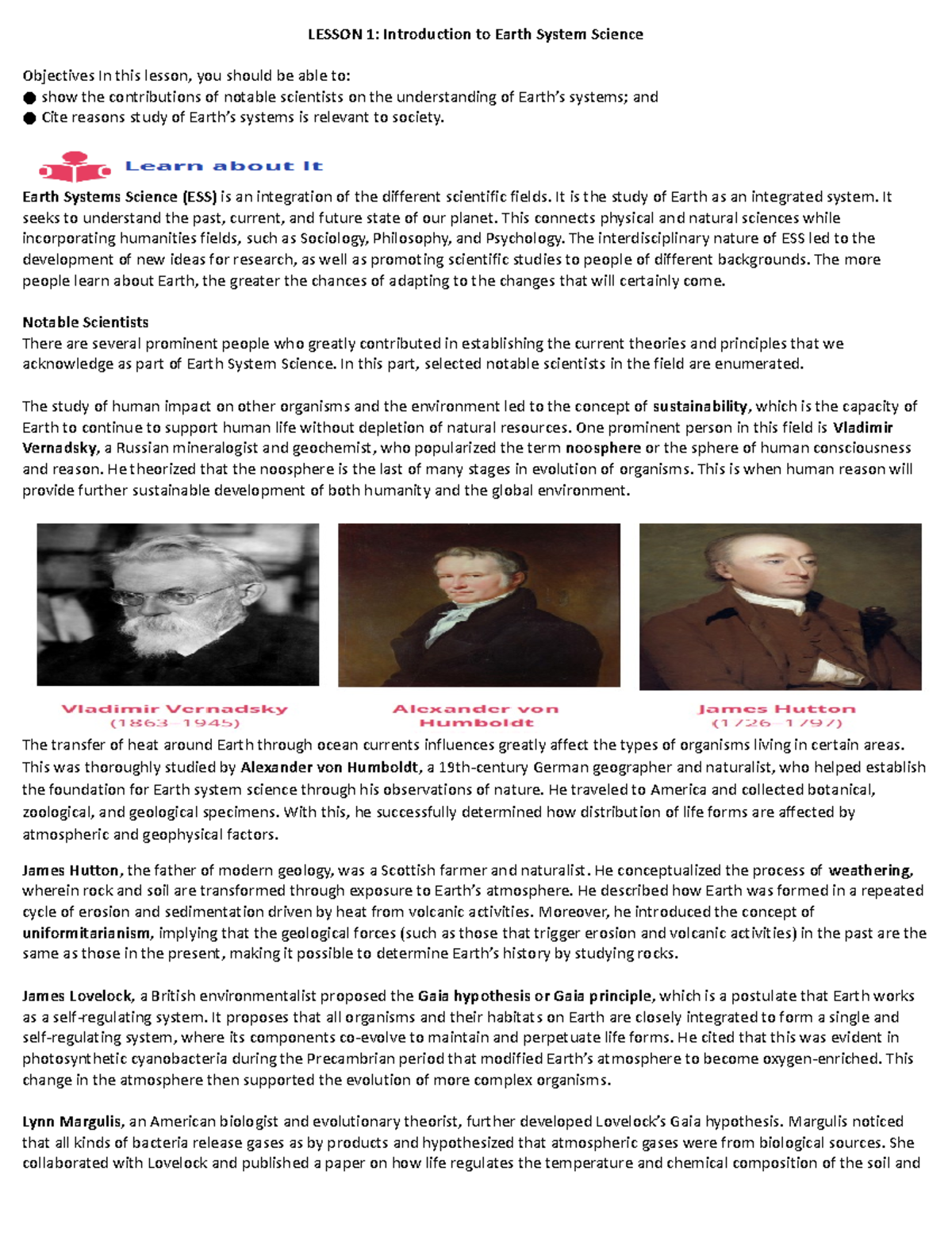 ELS Module - LEARN AND ENJOY - LESSON 1: Introduction to Earth System ...