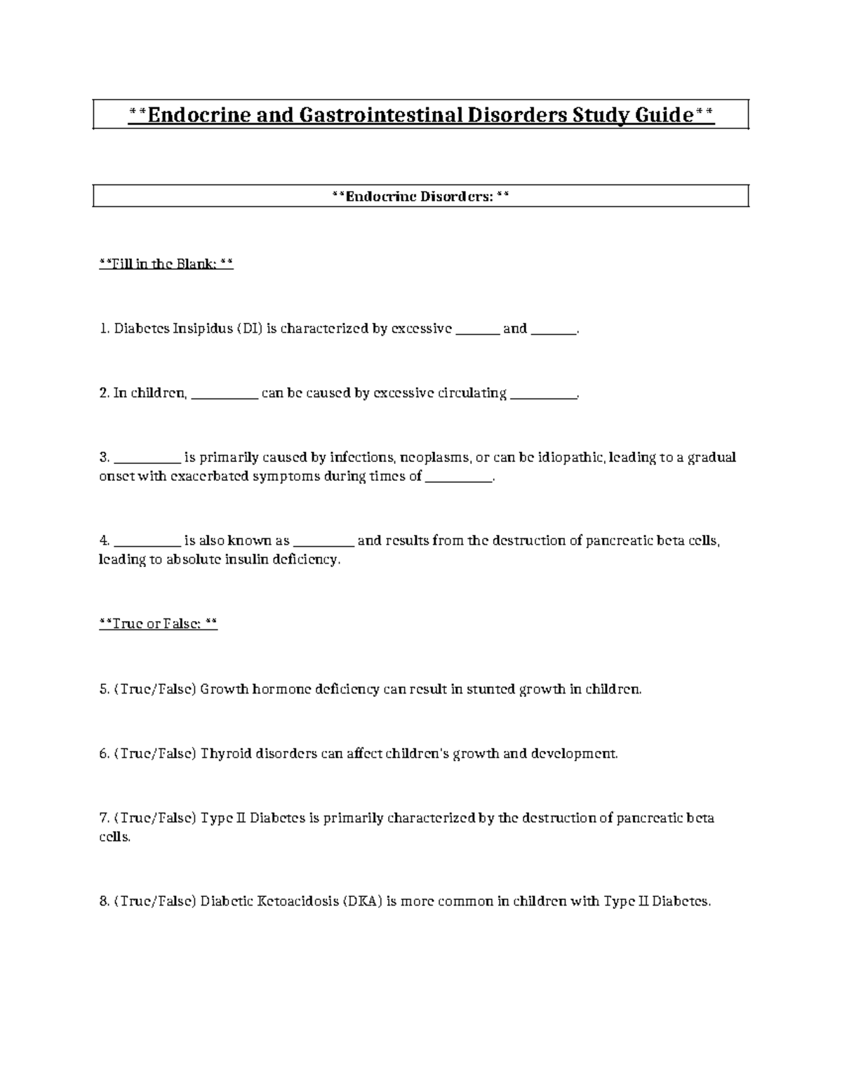 Endocrine and Gastrointestinal Disorders Study Guide - Endocrine and ...