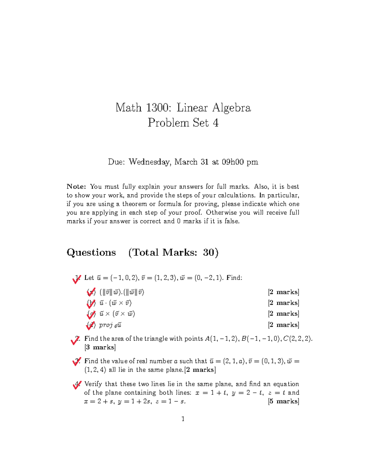 Problem Set 4 Winter 2021 Math 1300 UofM - Math 1300: Linear Algebra ...