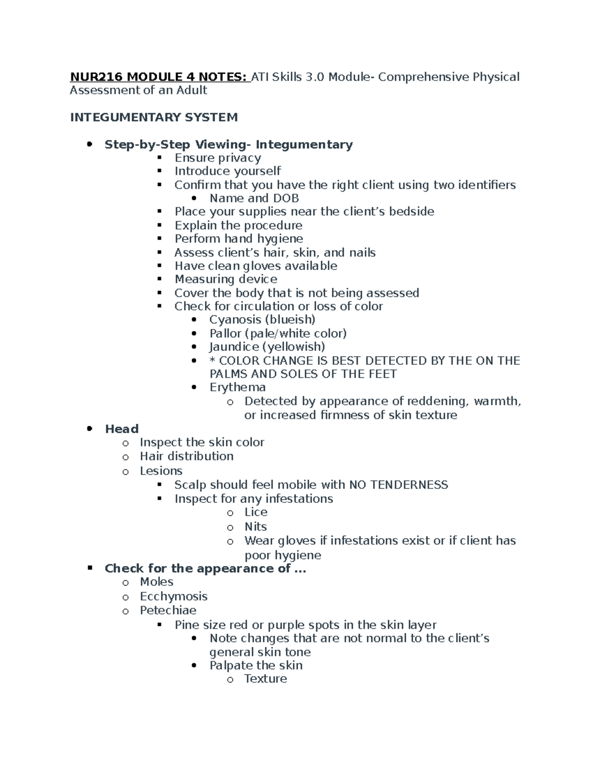 NUR216 Module 4 Notes - NUR216 MODULE 4 NOTES: ATI Skills 3 Module ...