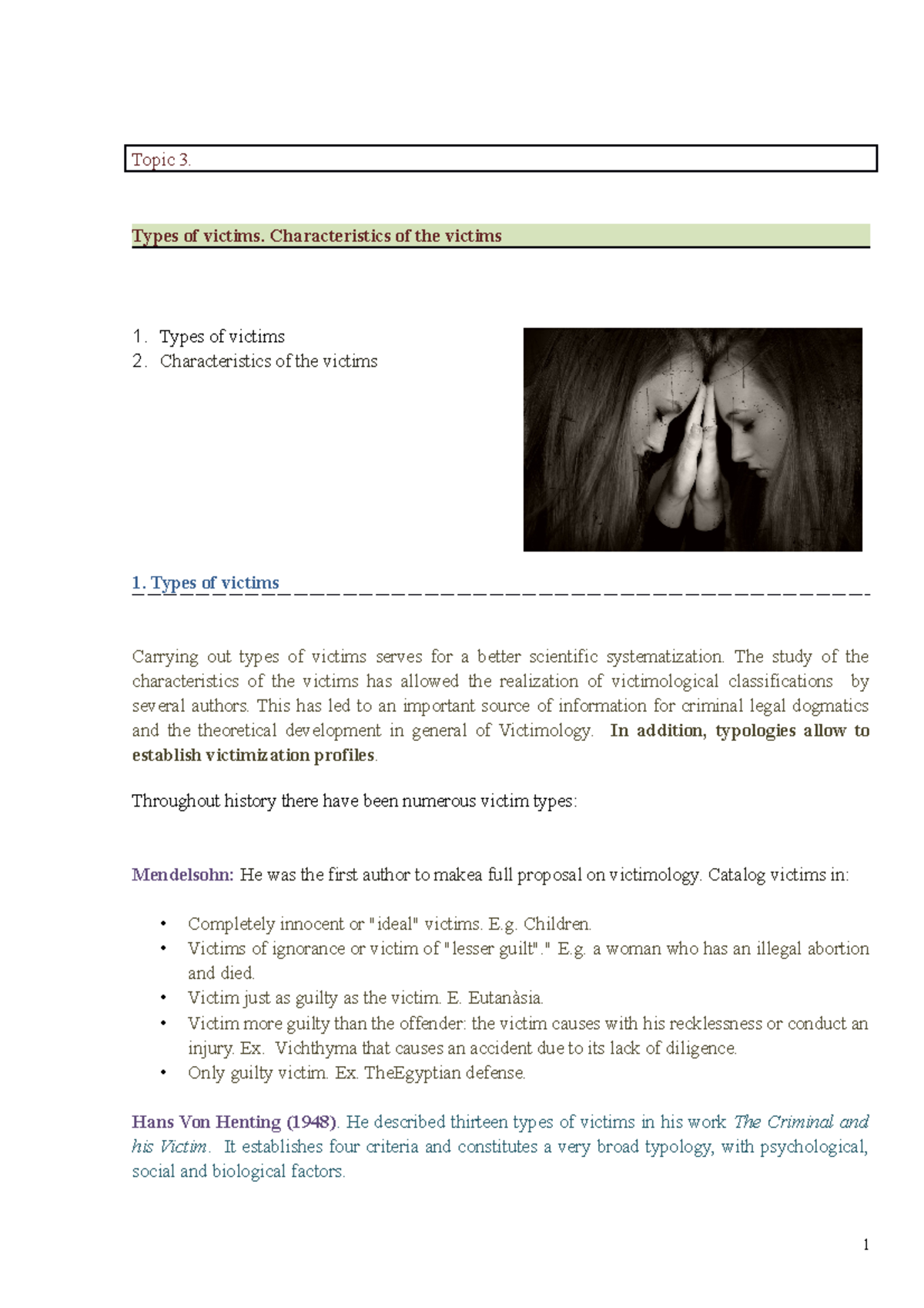 Guia tema 3 inglés - Topic 3. Types of victims. Characteristics of the ...
