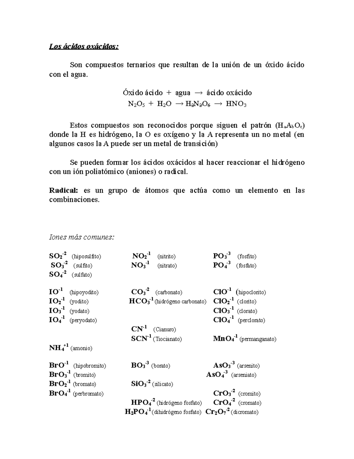 Quimica inorganica I. Los ácidos oxácidos,sales,hidruros. - Los ácidos ...