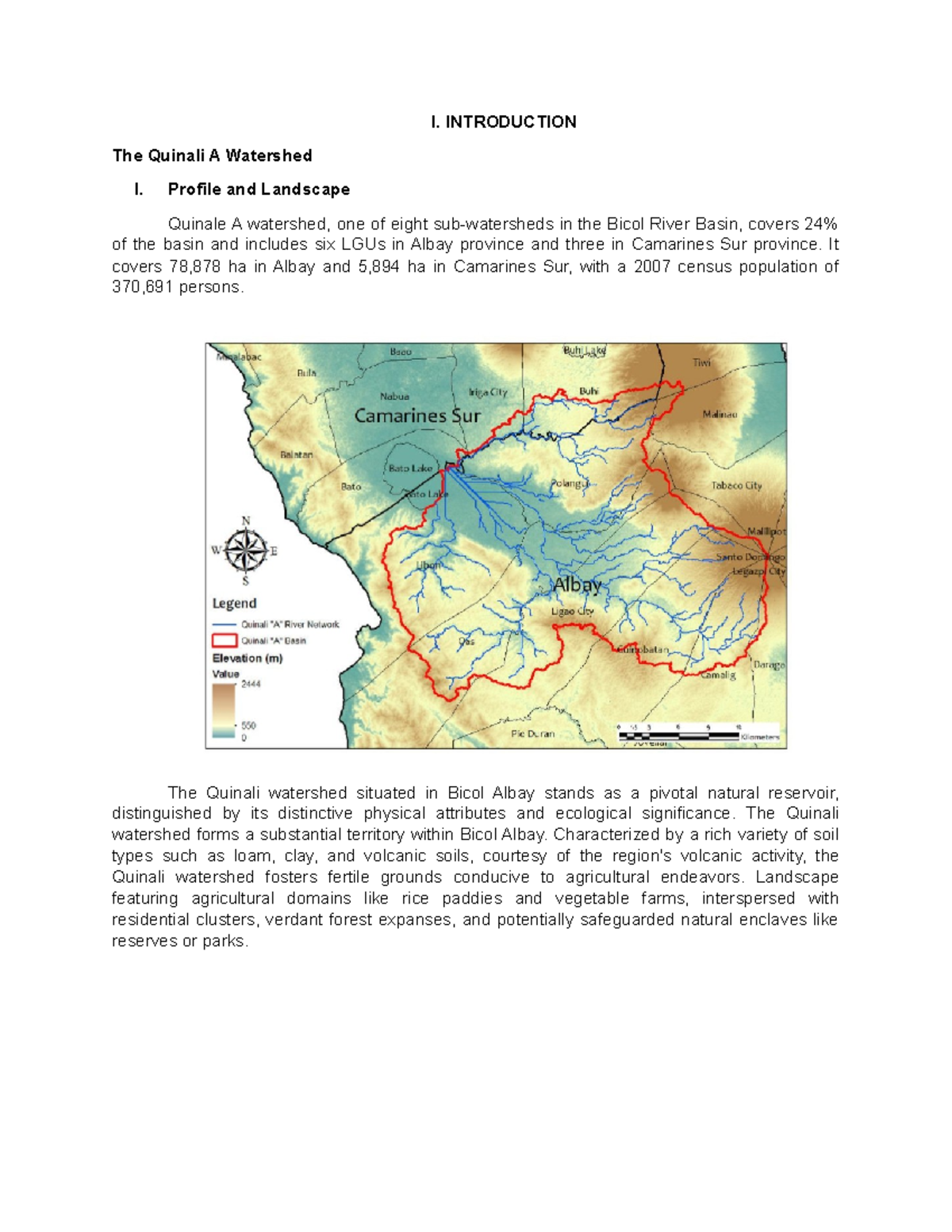 The Quinali watershed 111454 - I. INTRODUCTION The Quinali A Watershed I. Profile and Landscape ...