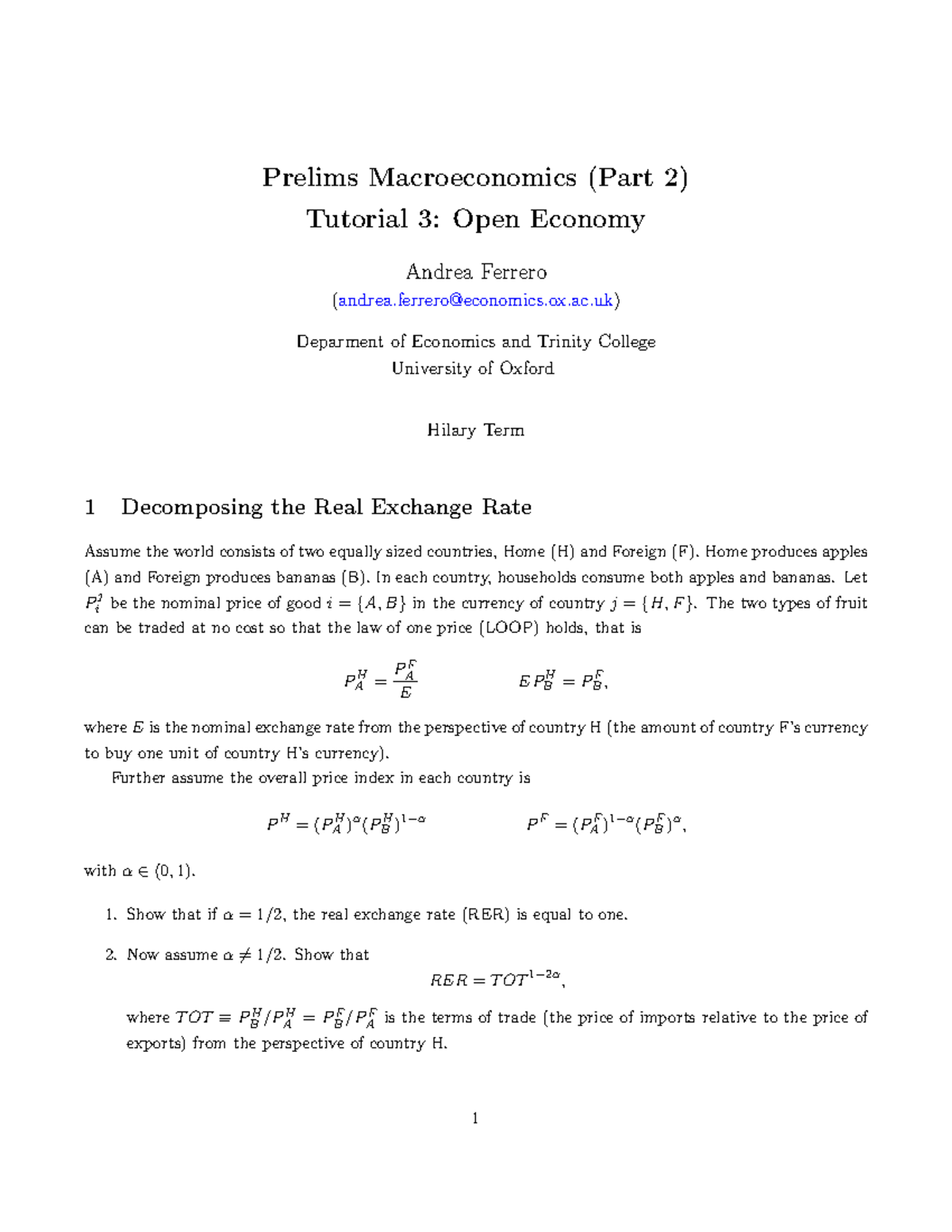Prelims Macro Tutorial Sheet 3 Pt2 Week 7 Prelims Macroeconomics Part 2 Tutorial 3 Open