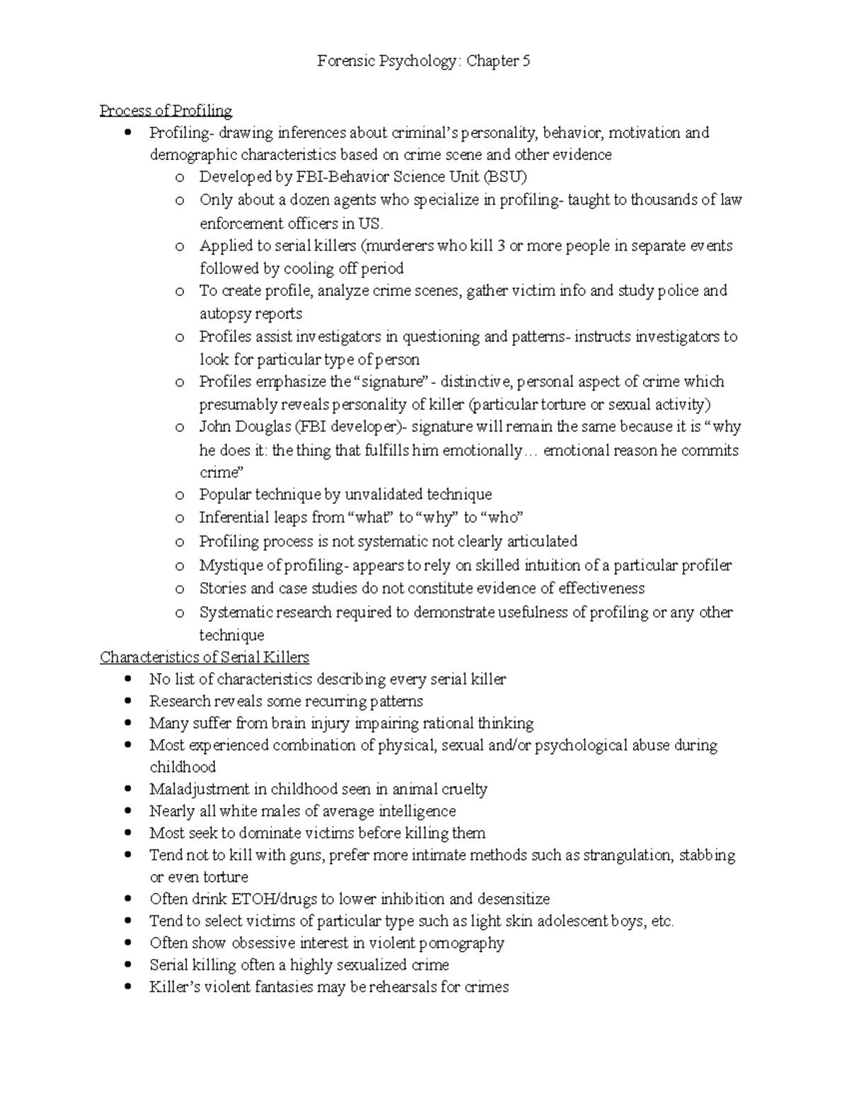 Forensic Psychology Chapter 5 - Process of Profiling Profiling- drawing ...