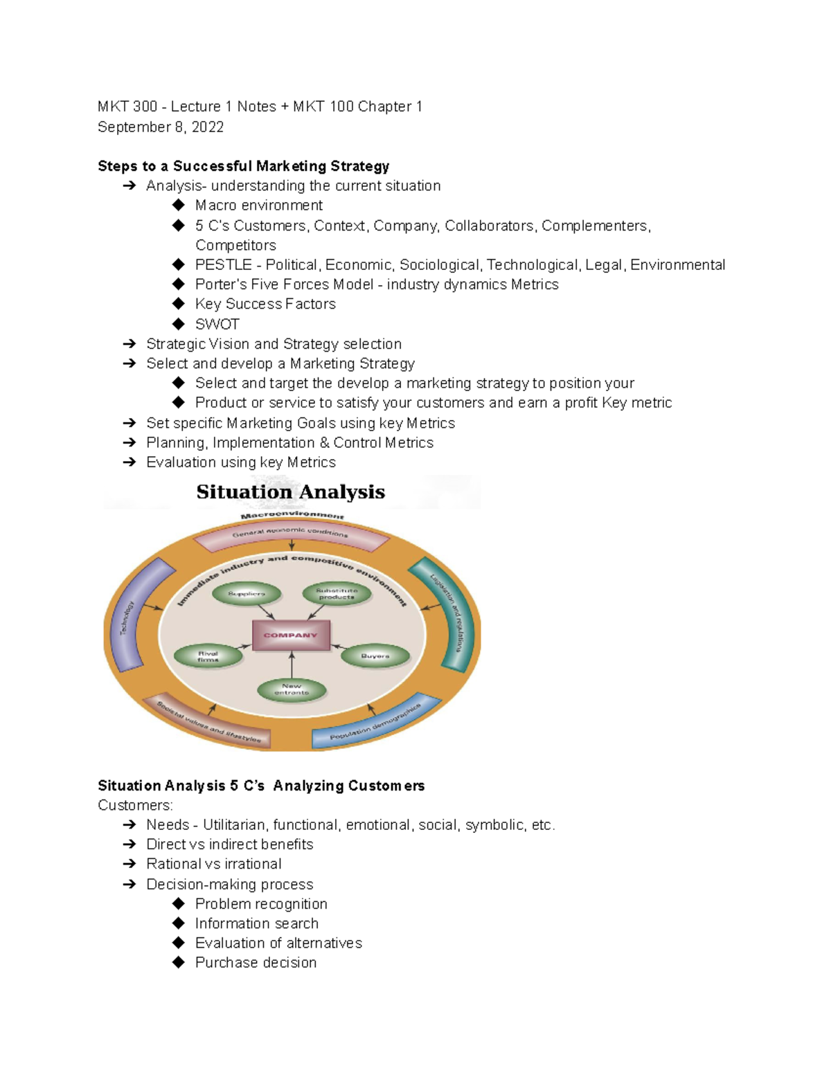MKT 300 - Week 1 - Lecture Notes - MKT 300 - Lecture 1 Notes + MKT 100 ...