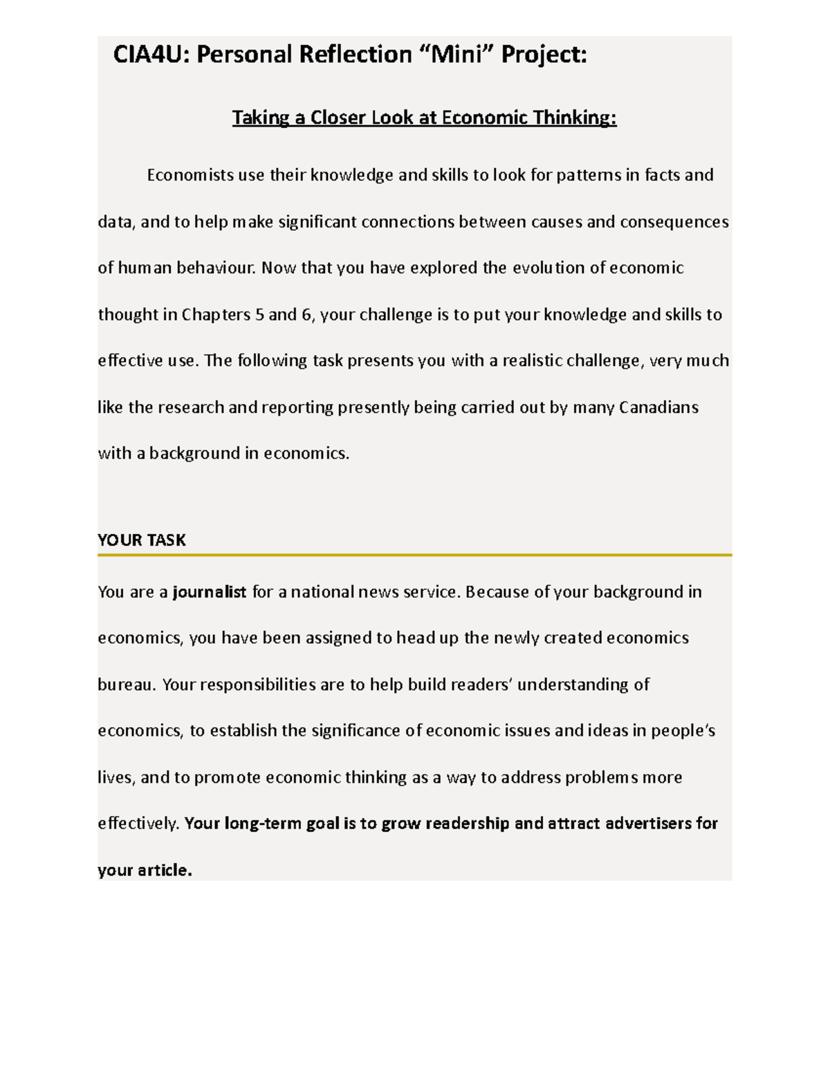 Unit 2 Preformance Task - CIA4U: Personal Reflection “Mini” Project ...