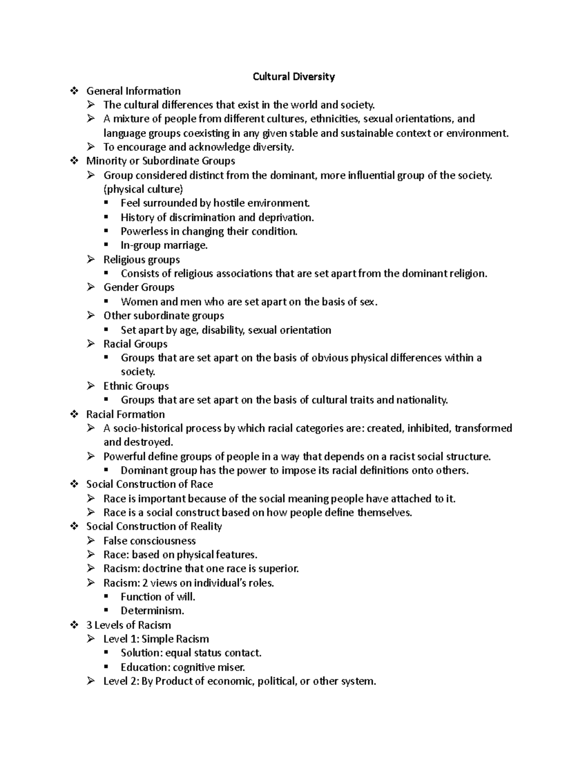 Exam 1 Notes - Patty Corwin - Cultural Diversity General Information ...