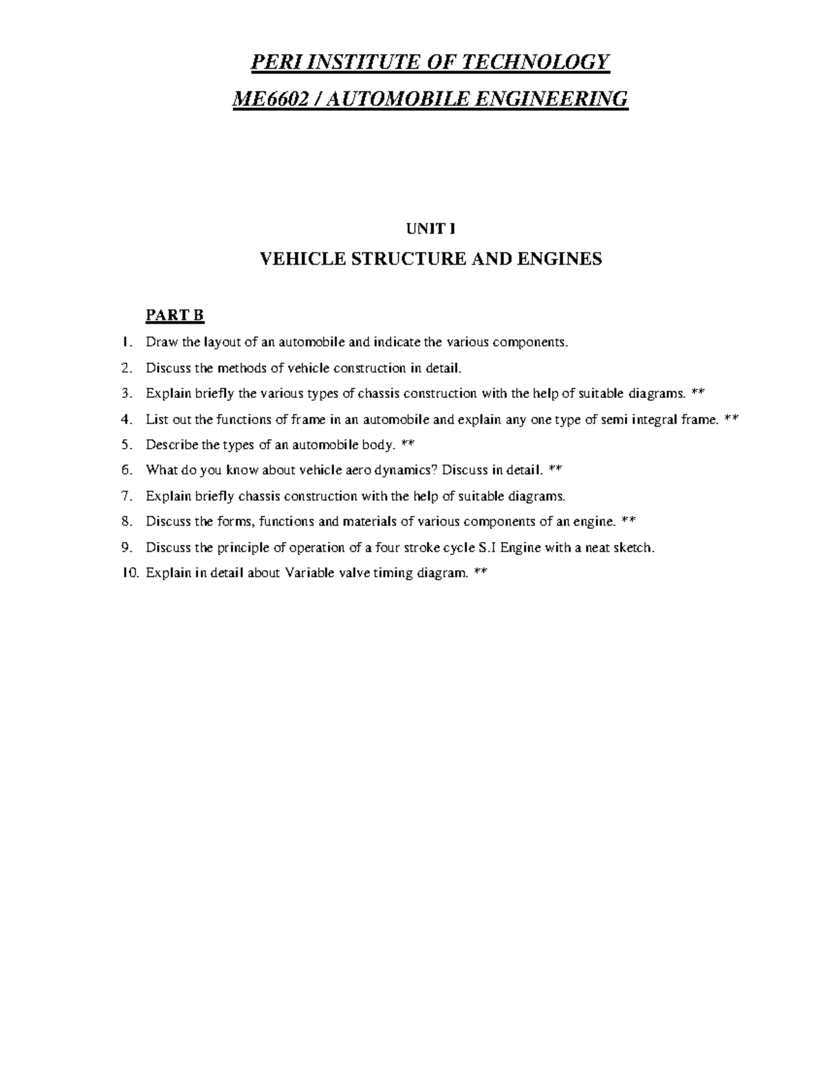 Automobile Engineering Subject important questions - Warning: TT: undefined function: 32 ME6602 ...
