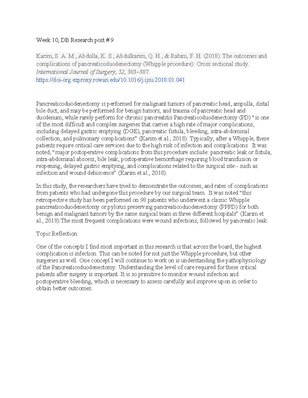 Week 10, DB Research post # 9 - Week 10, DB Research post # 9 Karim, S ...