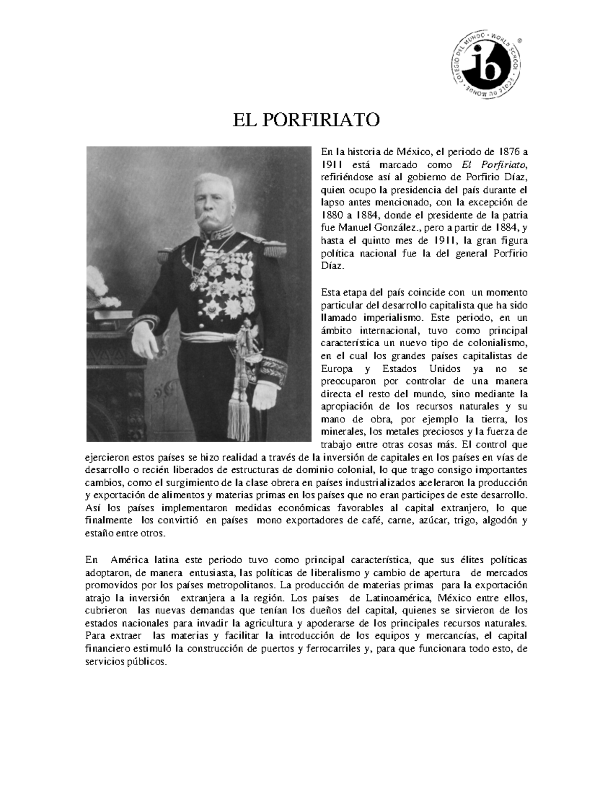1. EL Porfiriato - EL PORFIRIATO En la historia de México, el periodo ...
