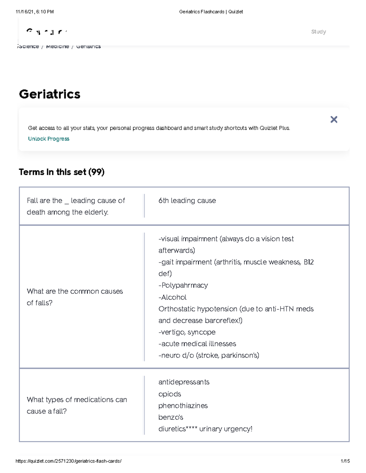Geriatrics Flashcards - Science 10 - ANTEO - Studocu