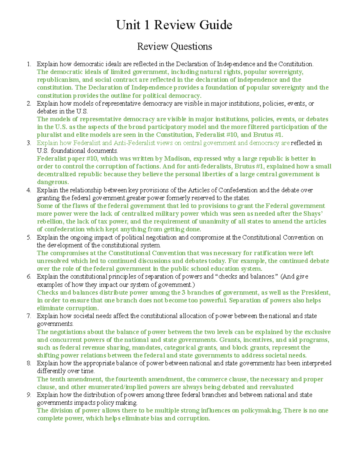 Unit 1 Review Guide Foundations - Unit 1 Review Guide Review Questions ...