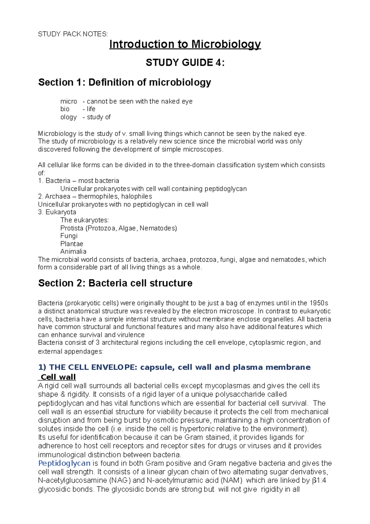 MCS Semester 2 Notes - STUDY PACK NOTES: Introduction to Microbiology ...