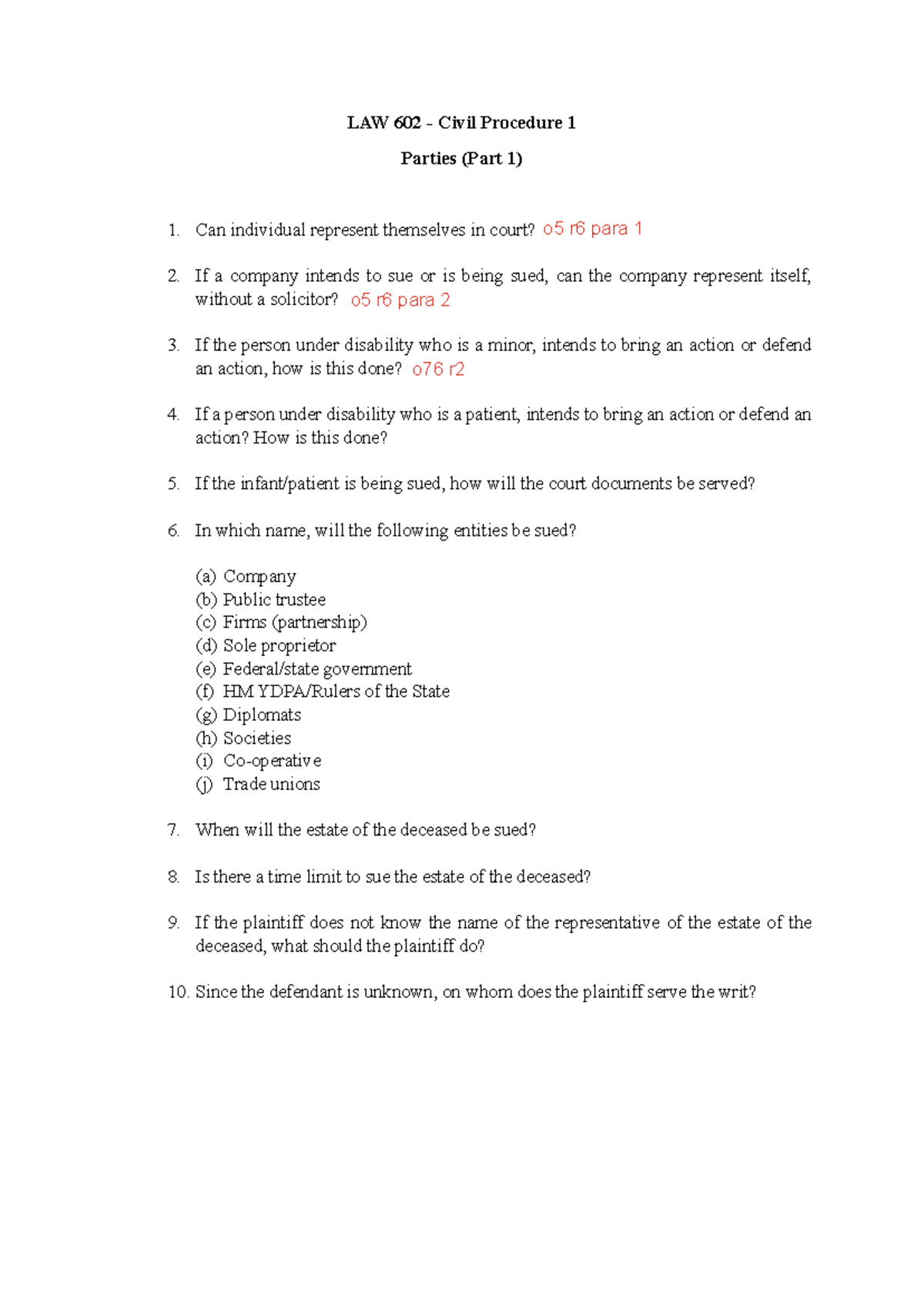 Parties 1 - bruh - LAW 602 - Civil Procedure 1 Parties (Part 1) Can individual represent ...