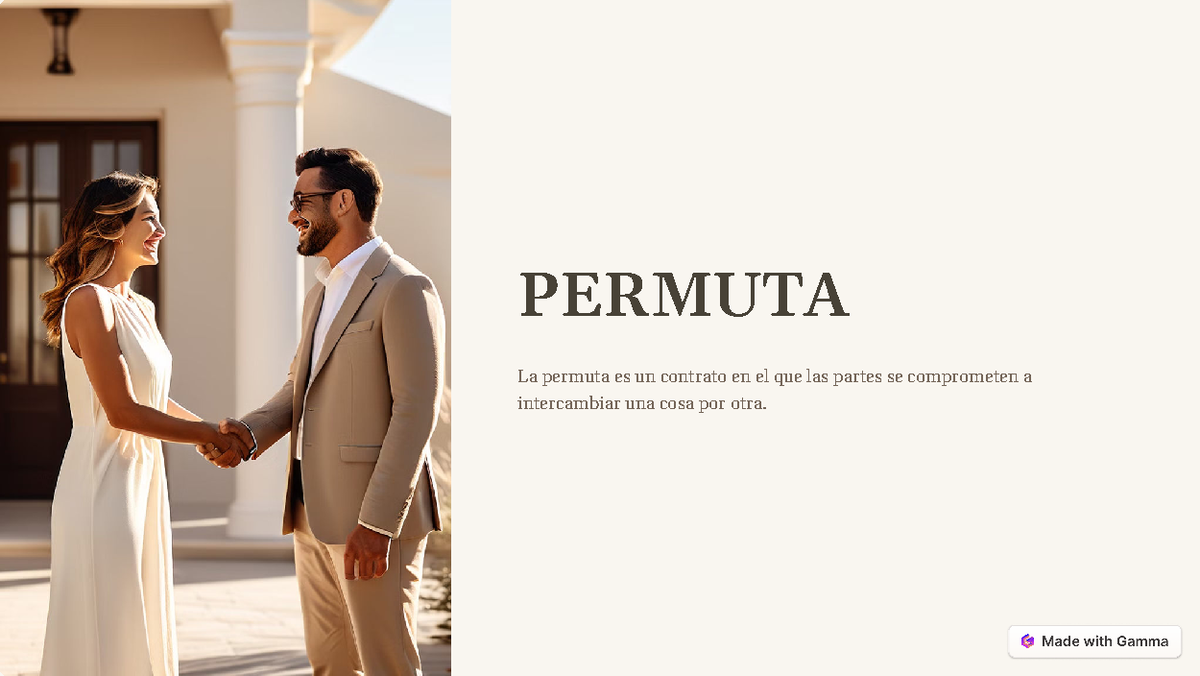 Permuta - PERMUTA La permuta es un contrato en el que las partes se ...