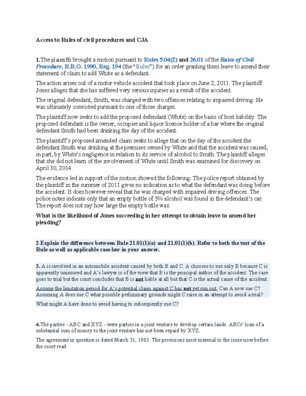 DRT 6569 Sample Questions - Access to Rules of civil procedures and CJA ...