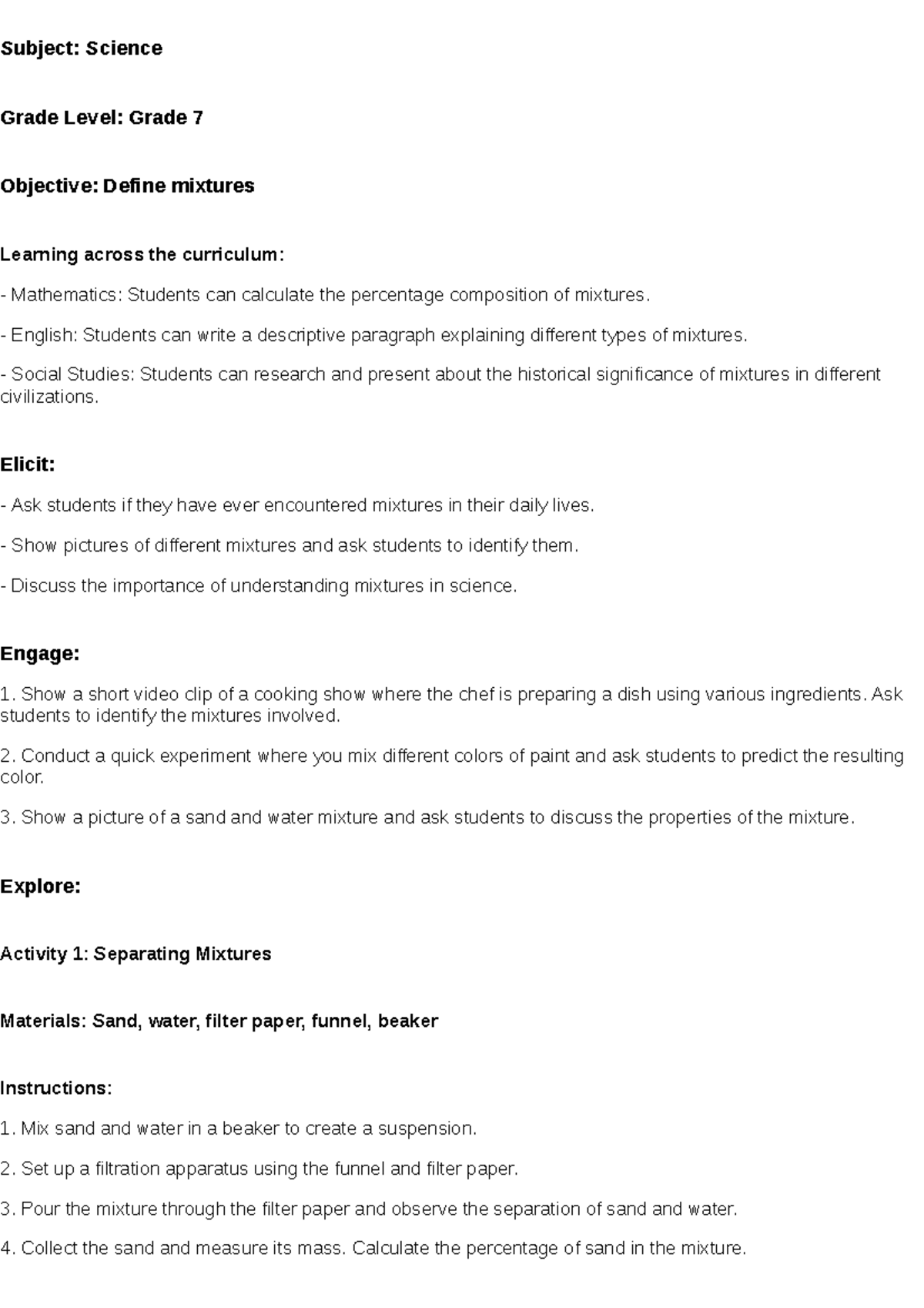 Lesson plan (36) - XXVXC - Subject: Science Grade Level: Grade 7 ...