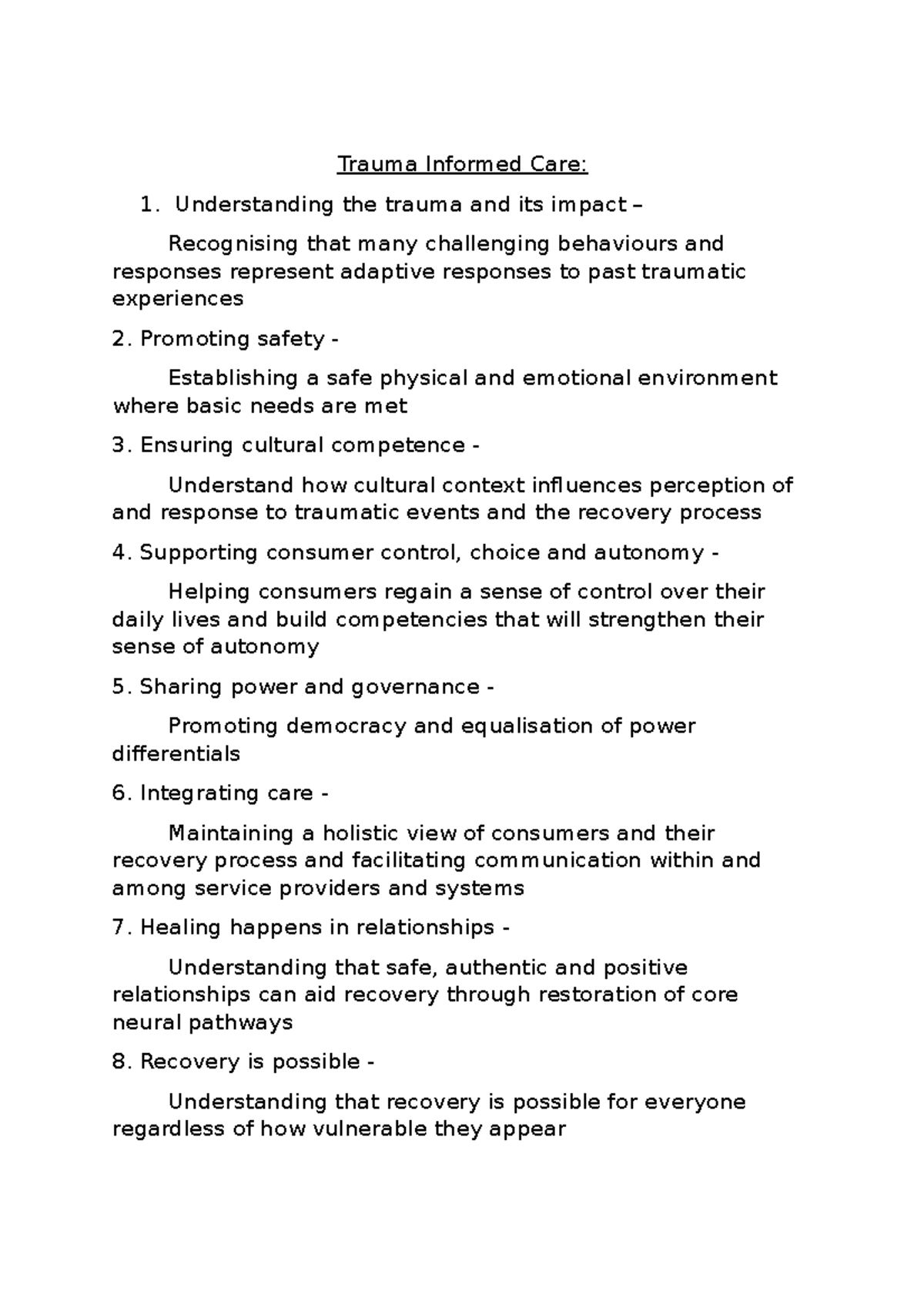 Mental health study notes - Trauma Informed Care: 1. Understanding the ...