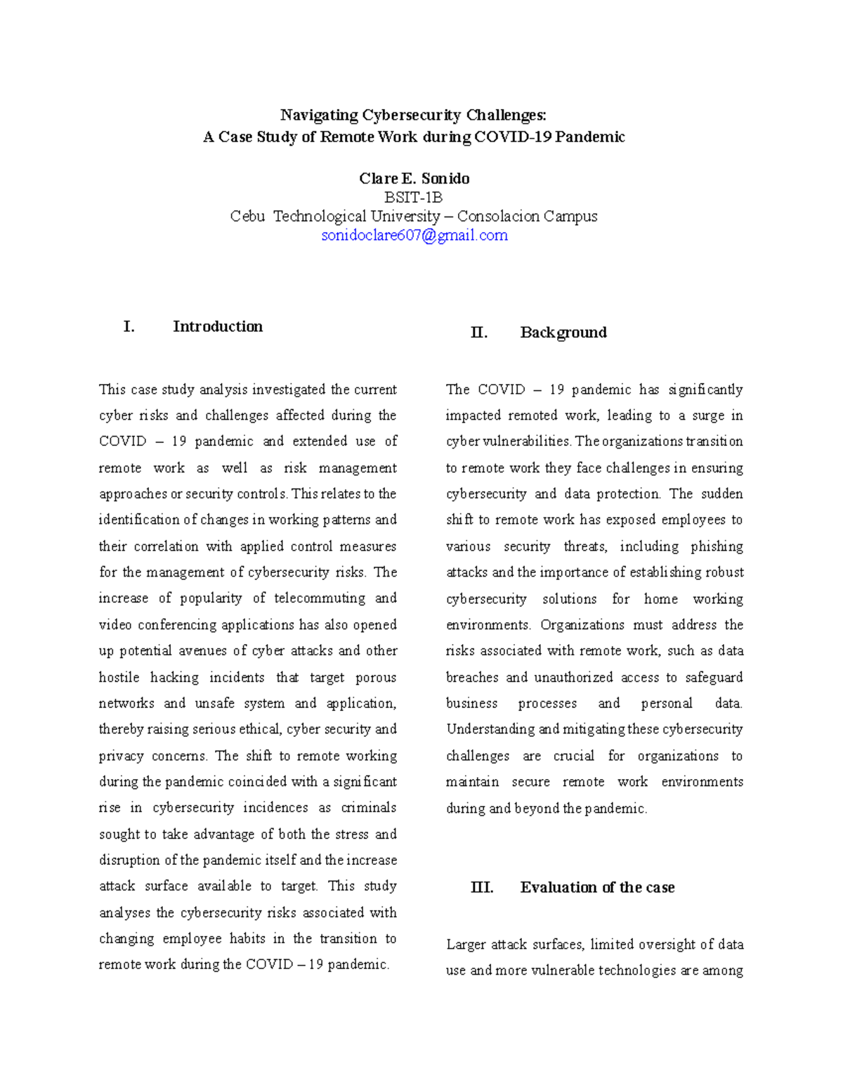 Case study abot technology - I. Introduction This case study analysis ...