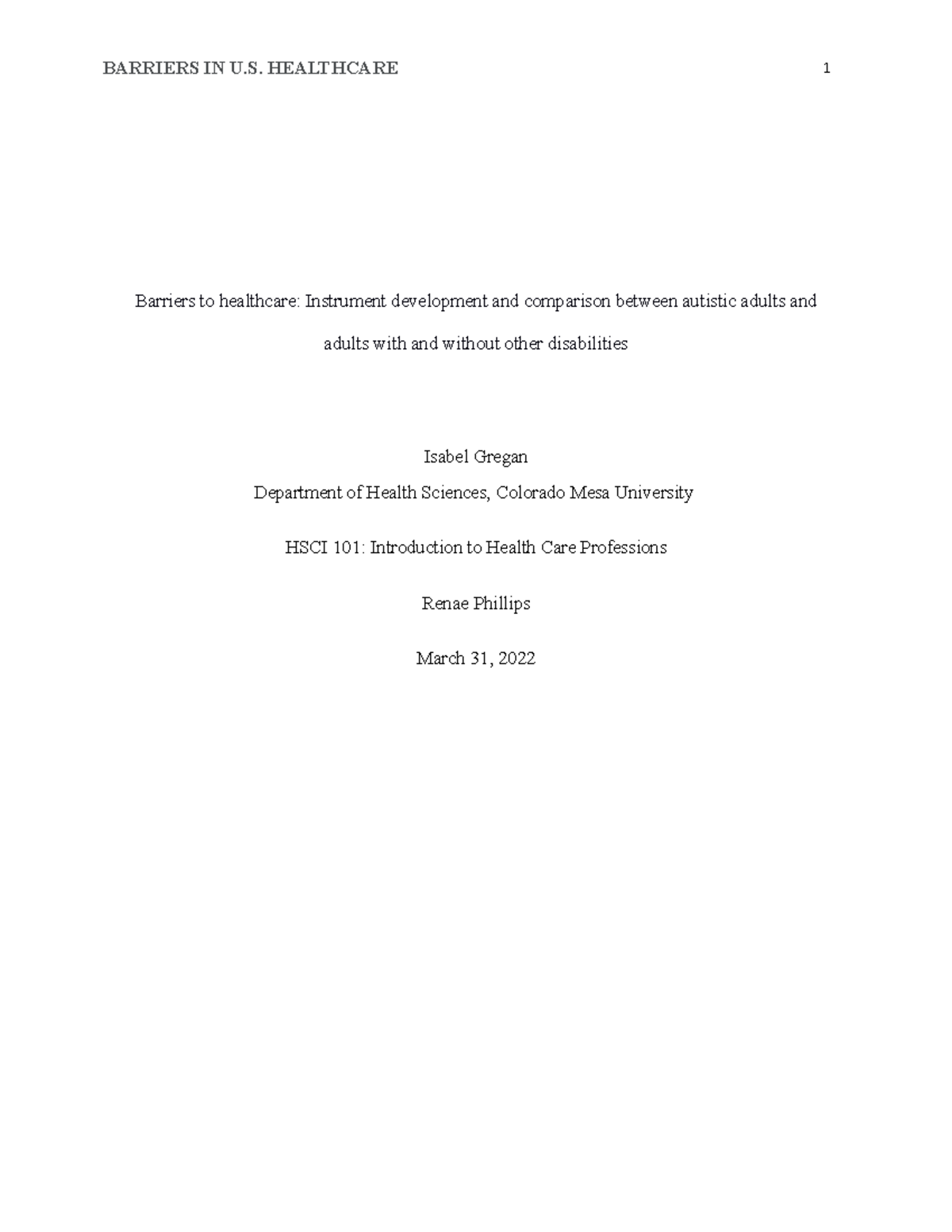 Diversity & Social Justice Paper - Barriers to healthcare: Instrument ...