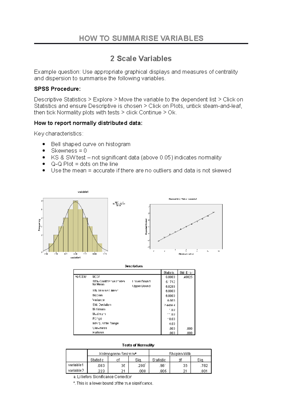 BBS300 exam notes - HOW TO SUMMARISE VARIABLES 2 Scale Variables ...