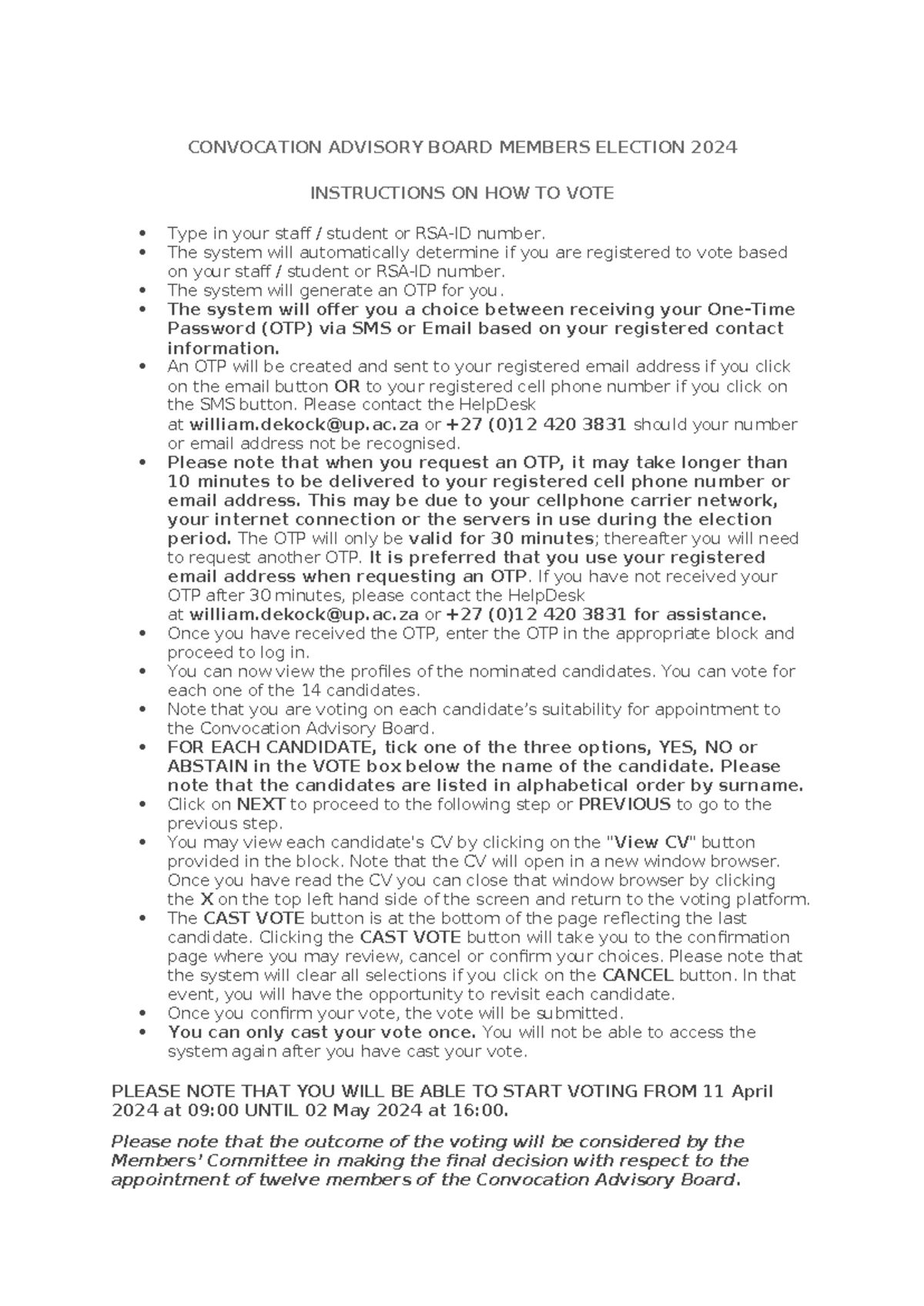 2024 instructions on how to vote final - CONVOCATION ADVISORY BOARD MEMBERS ELECTION 2024 - Studocu